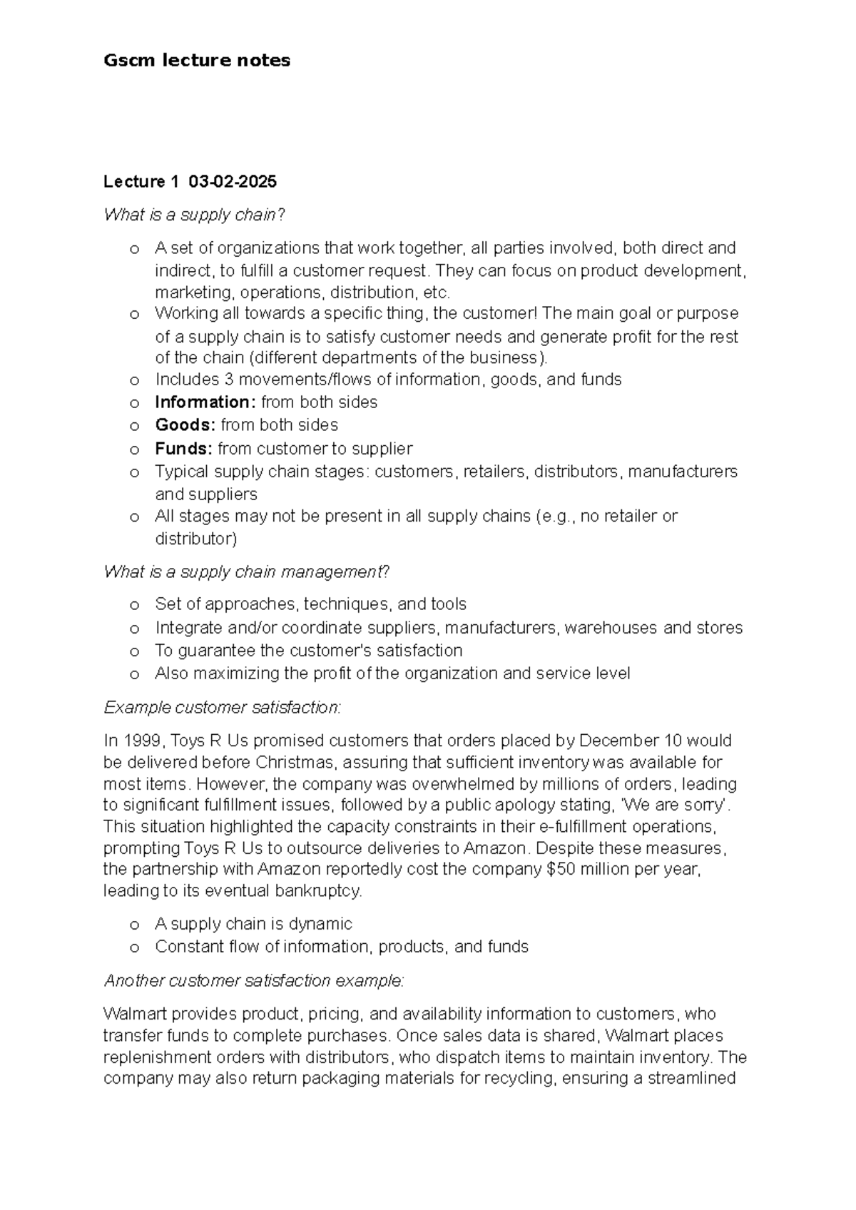 GSCM Lecture Notes: Week 1 - Understanding Supply Chain Basics ...