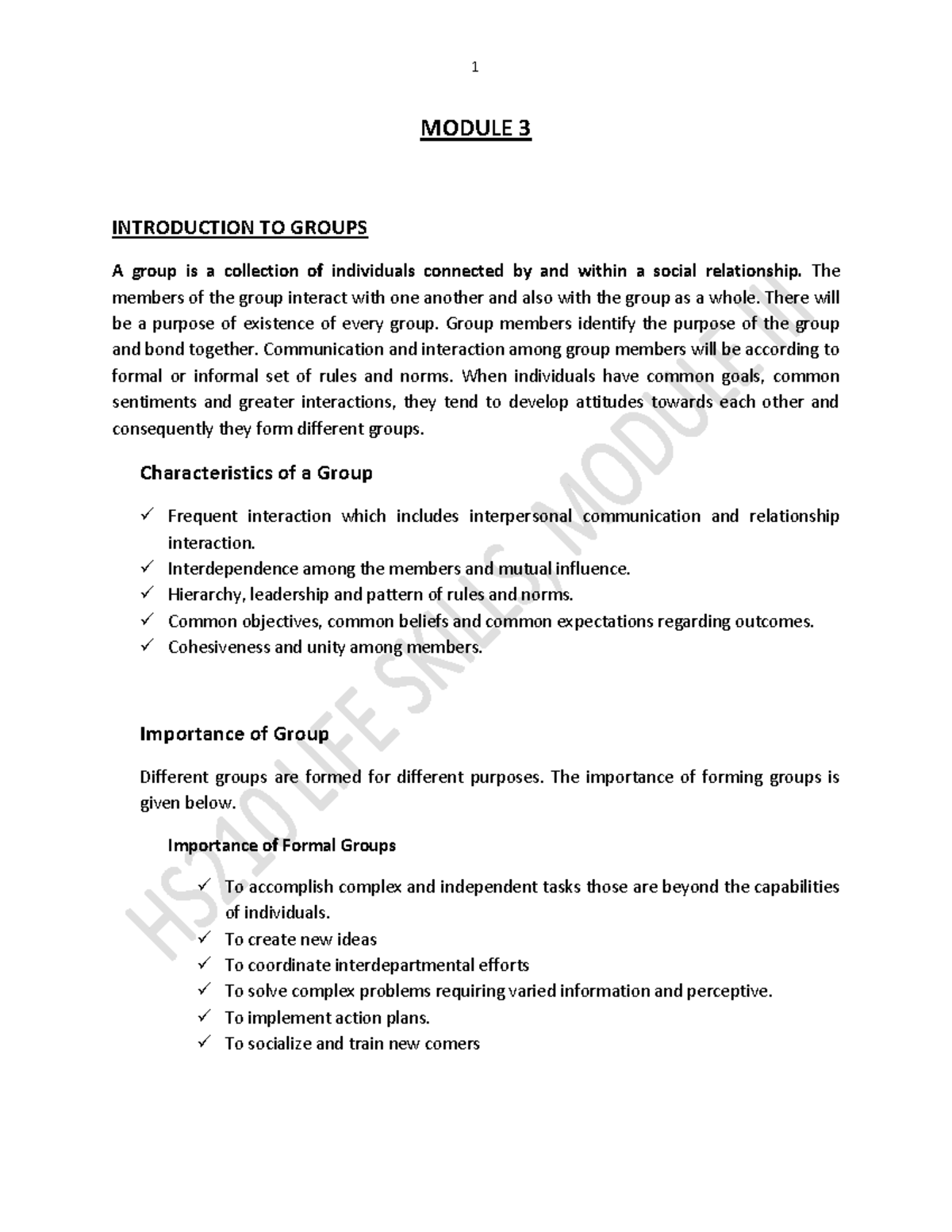 LIFE Skills-3 - Module 3 Lecture Notes: Understanding Groups & Teams ...