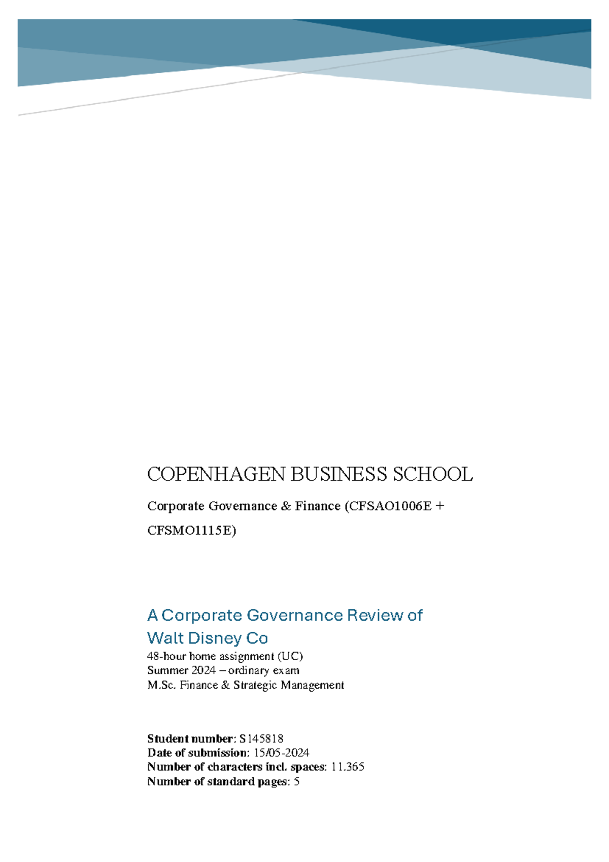 Final Exam - Corporate Governance Analysis of Walt Disney Co ...