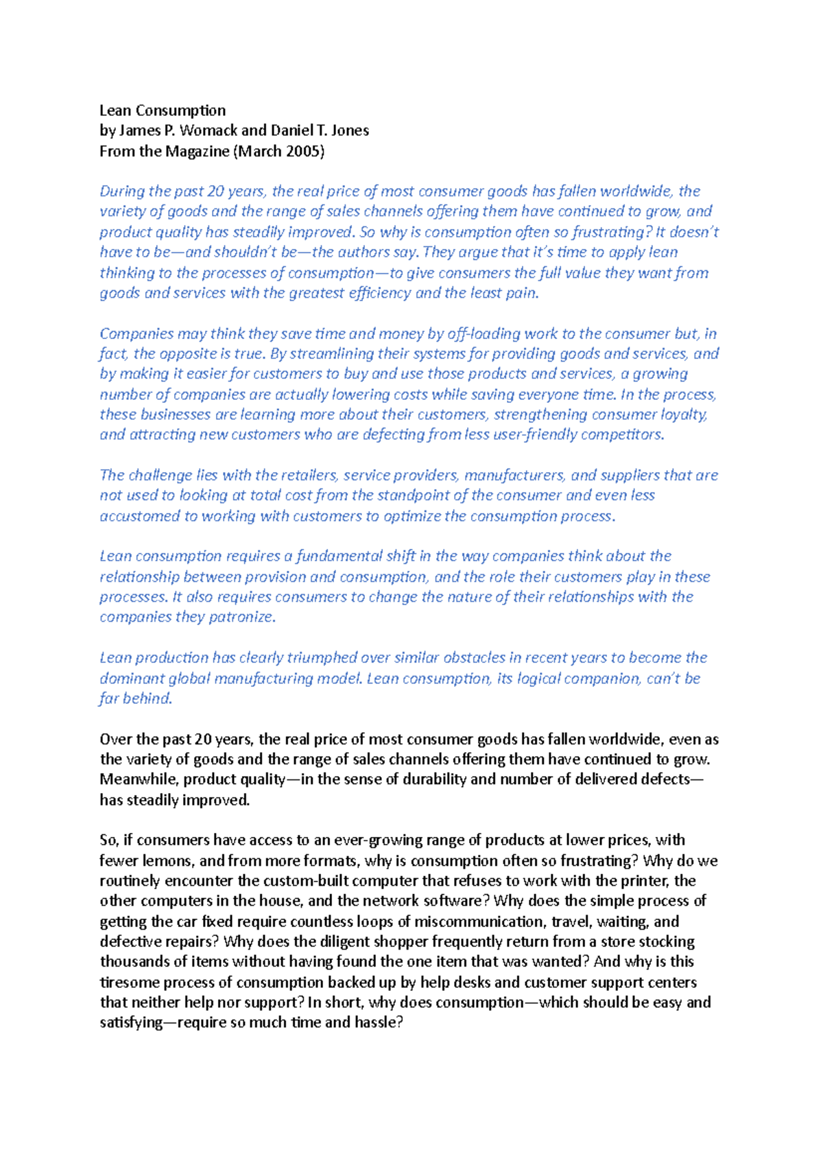 Lean Consumption in Supply Chain Management: Case Study Insights - Studocu