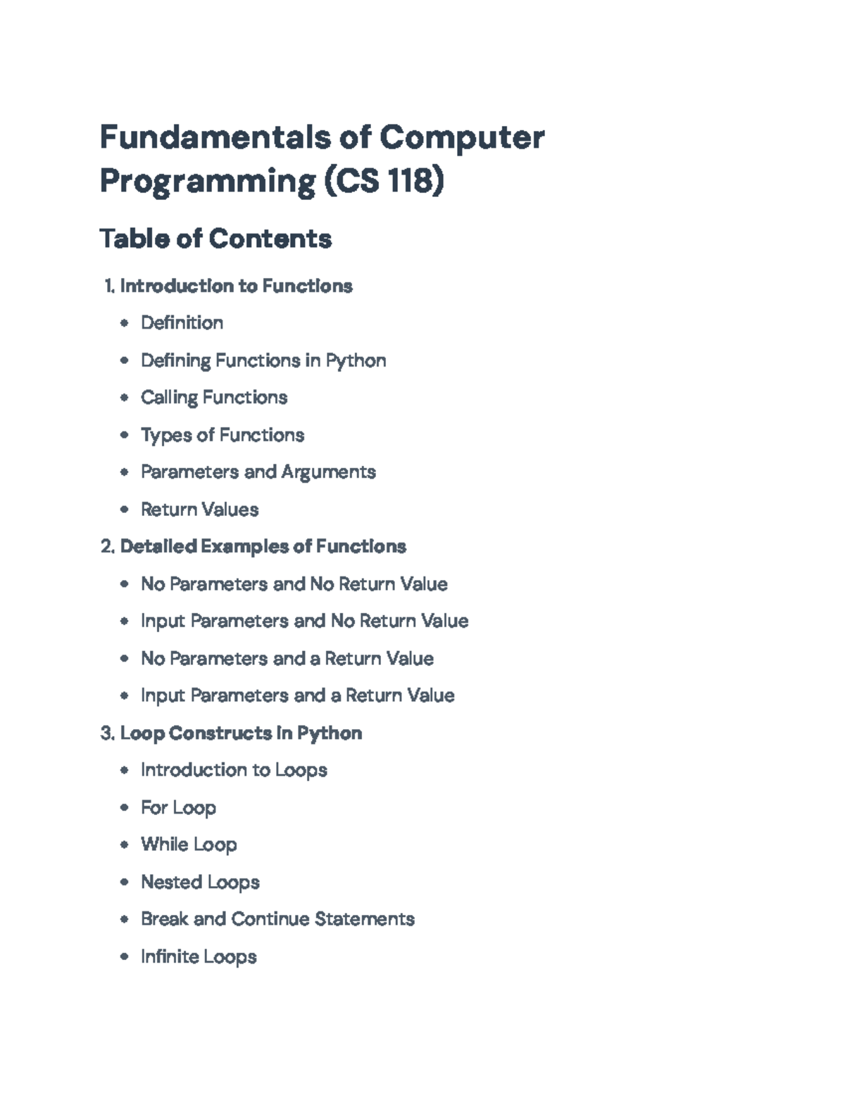 Fundamentals of Computer Programming: Functions and Loops (CS 118 ...