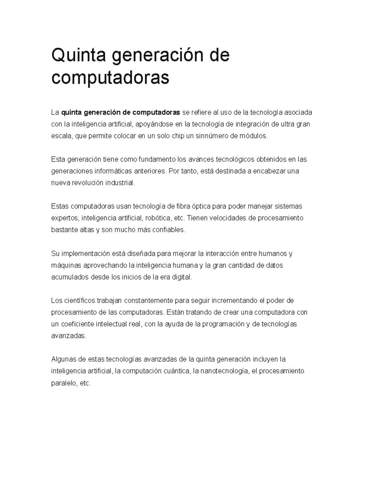 Quinta Generación de Computadoras: Avances y Características Clave ...