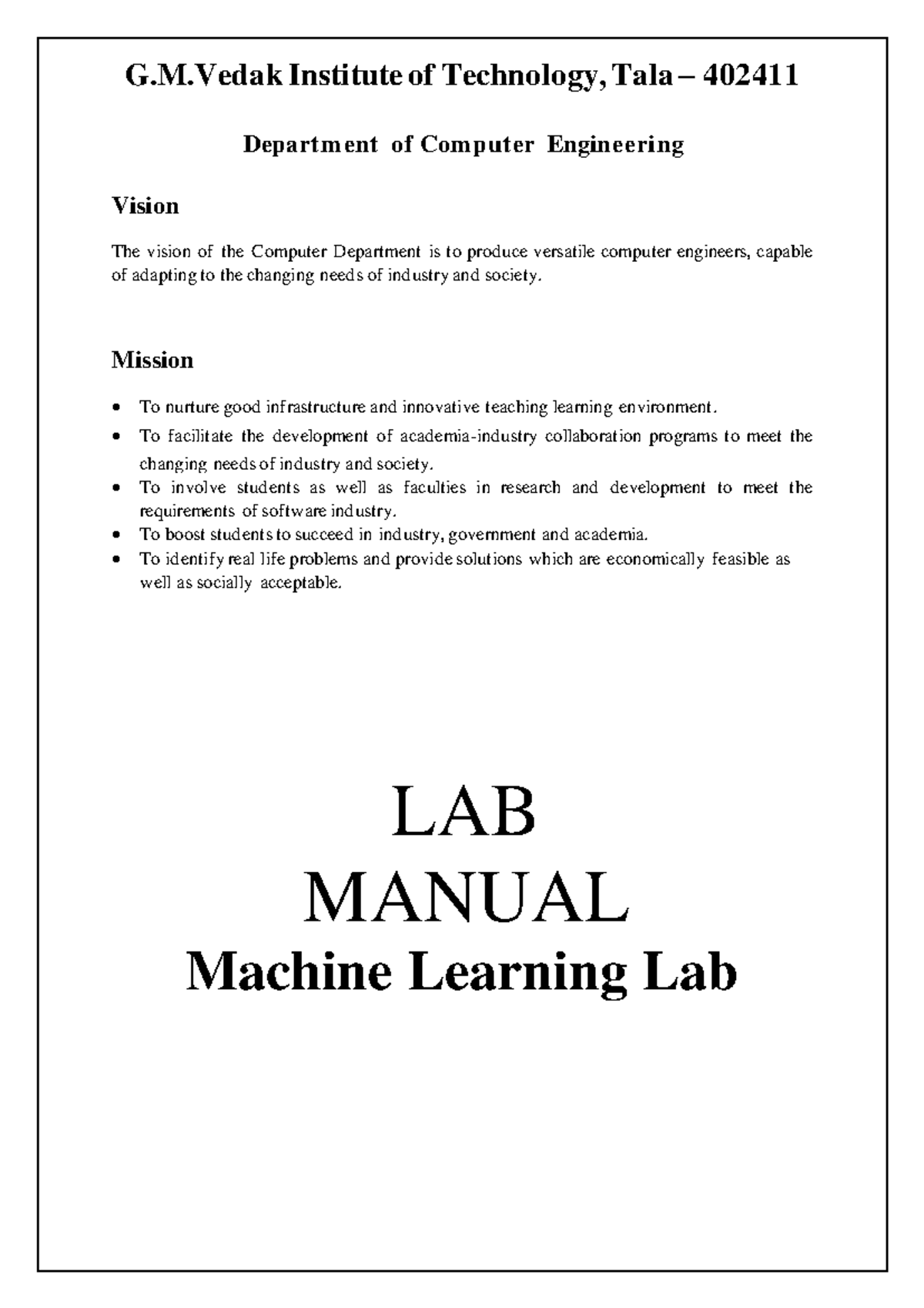 CSL 701: Machine Learning Lab Manual - G.M. Vedak Institute - Studocu