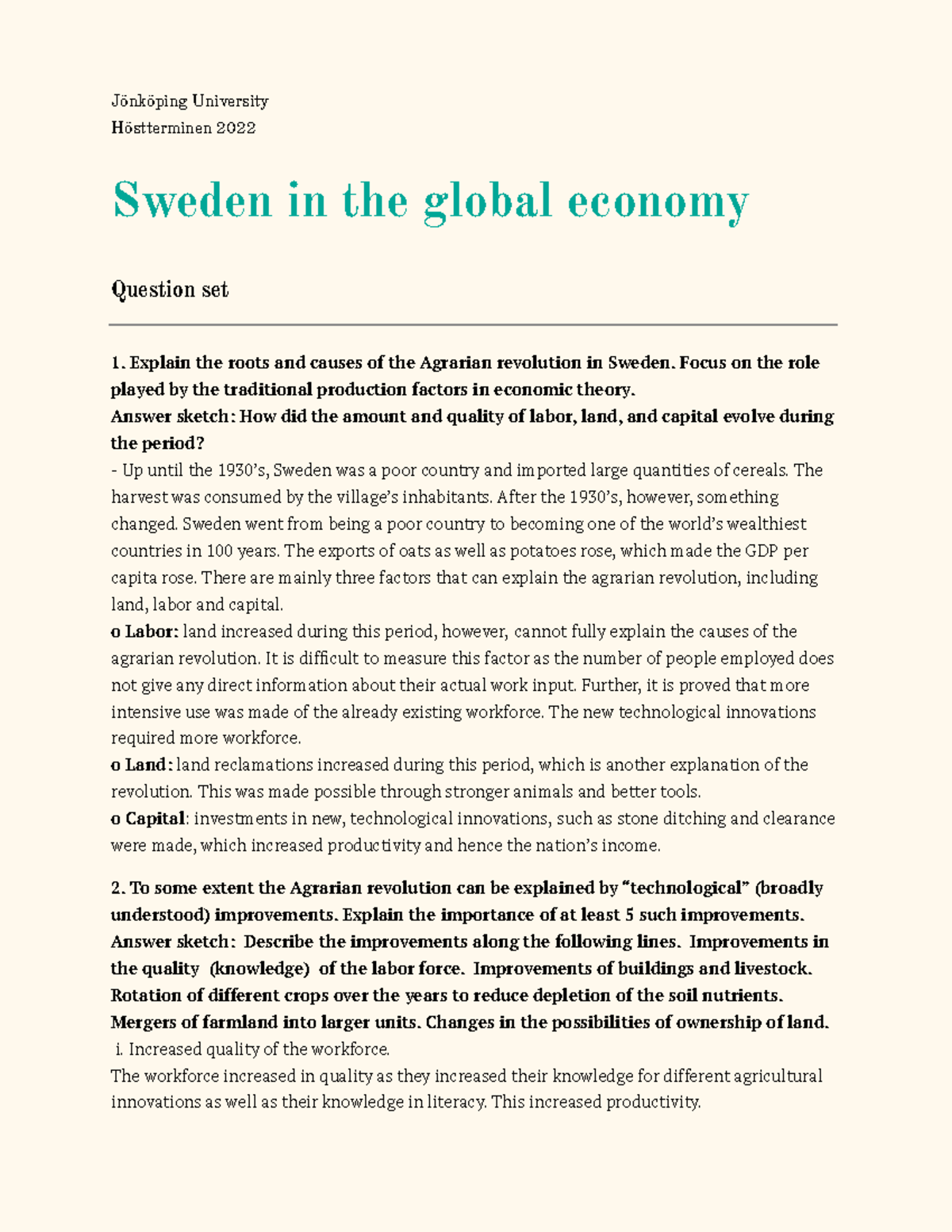 Question Set - SIGE: Understanding Sweden's Economic Evolution - Studocu