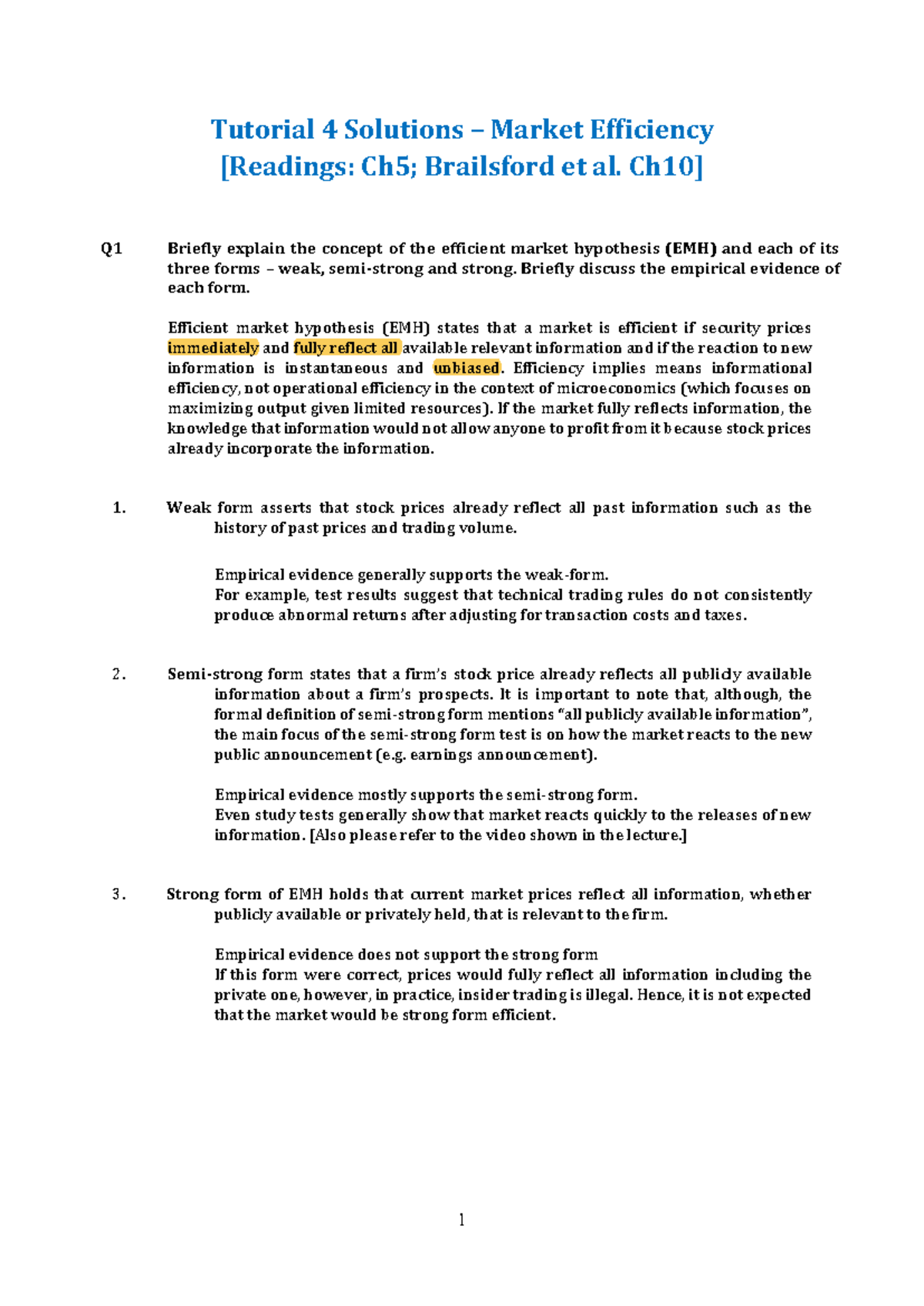 BFC5935 - Tutorial 4 Solutions - Tutorial 4 Solutions – Market ...