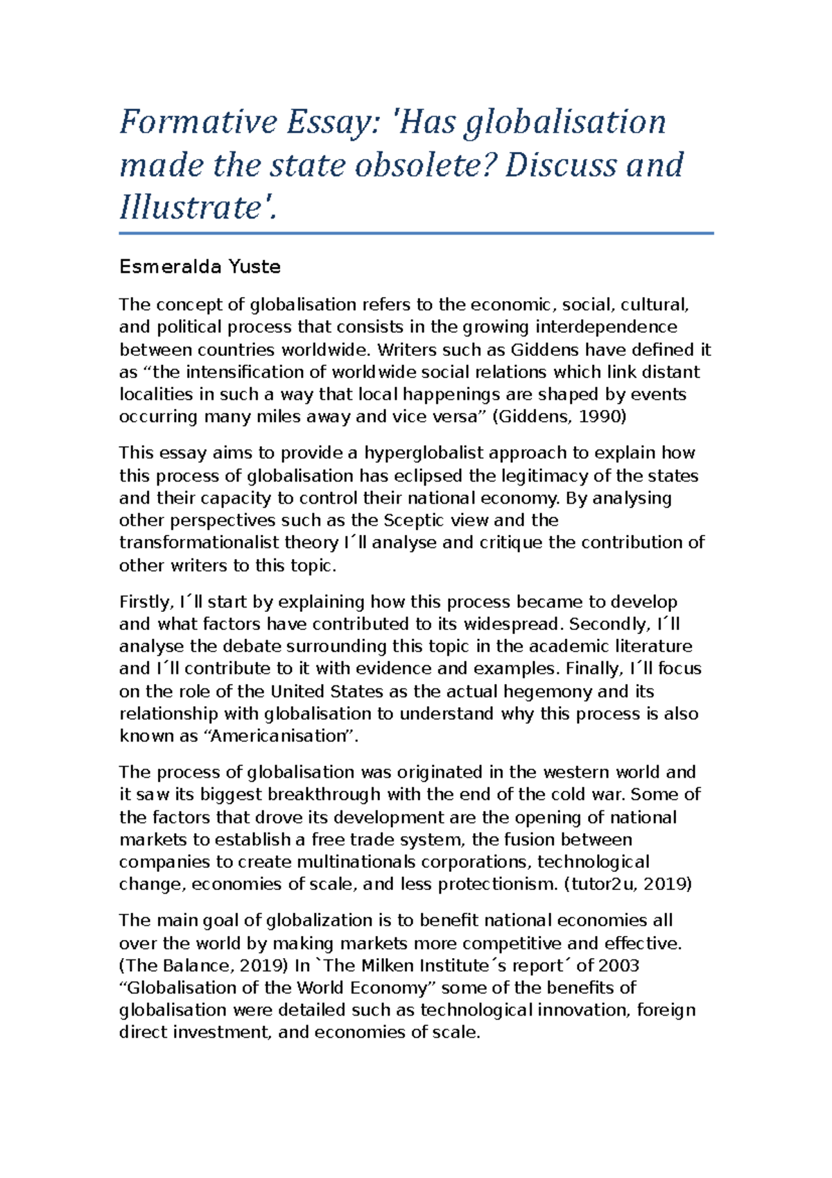 Globalisation - Final Essay Analysis on State Authority and Economy ...