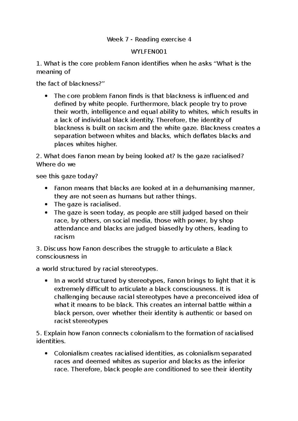 Week 7 - Reading Exercise 4: Fanon's Analysis of Black Identity ...