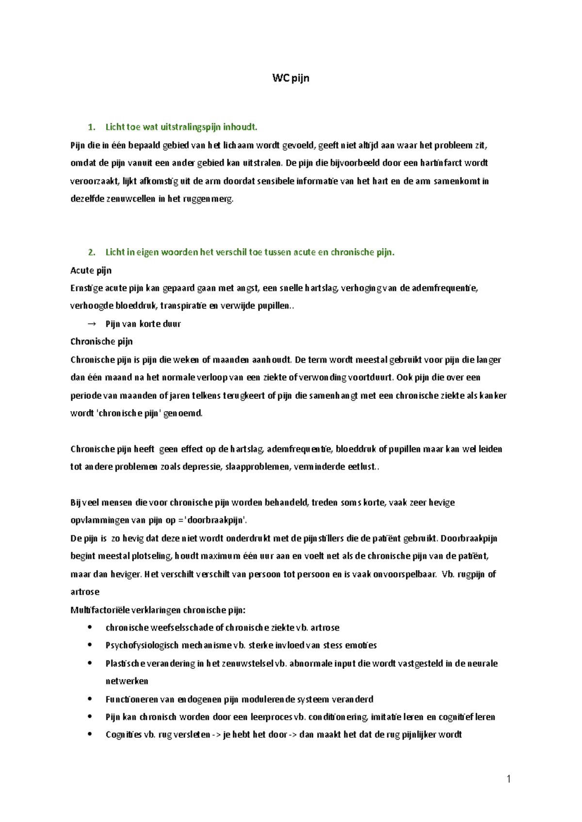 WC9 Pijn - Uitleg over uitstralingspijn, acute vs. chronische pijn en ...