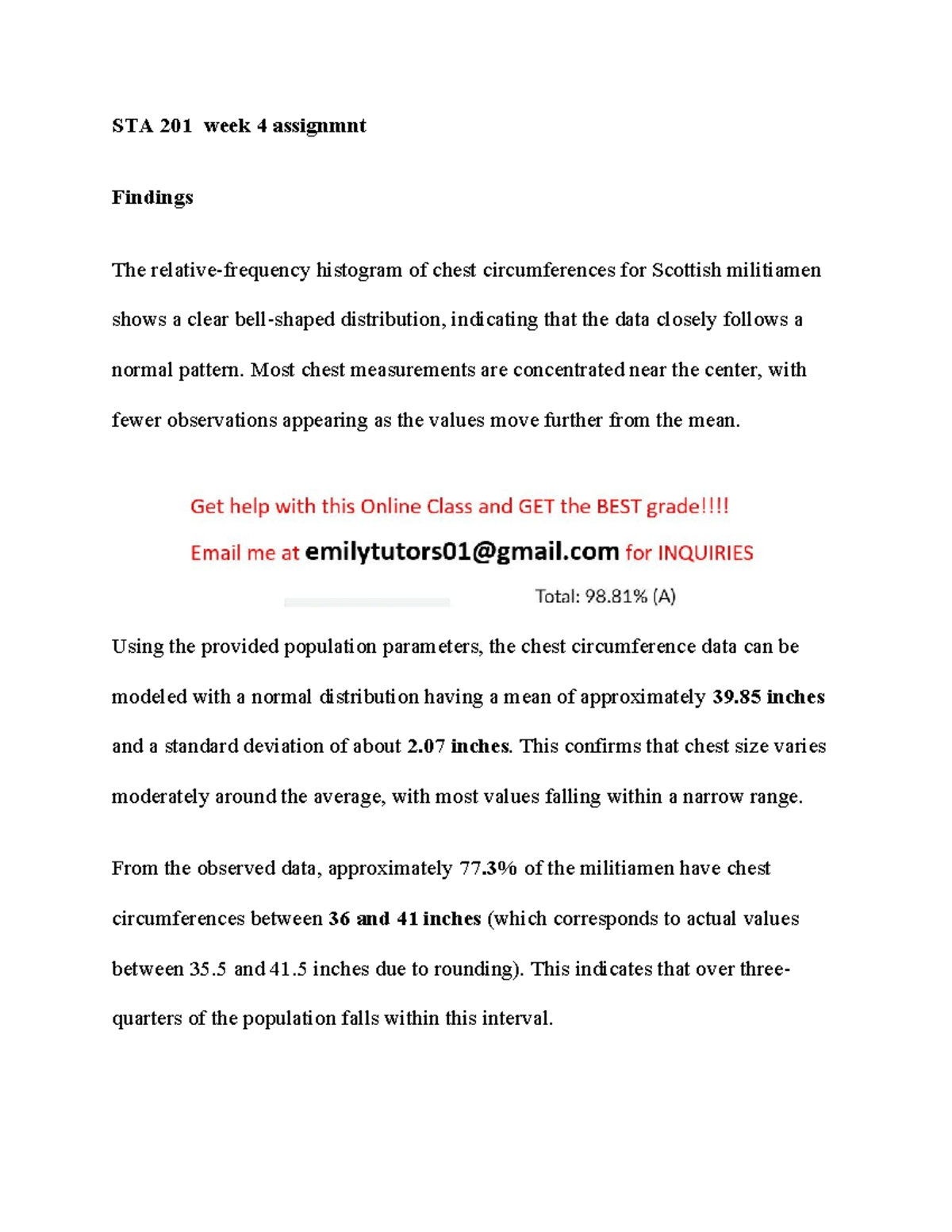 STA 201 Week 4 Assignment: Chest Circumference Analysis - Studocu