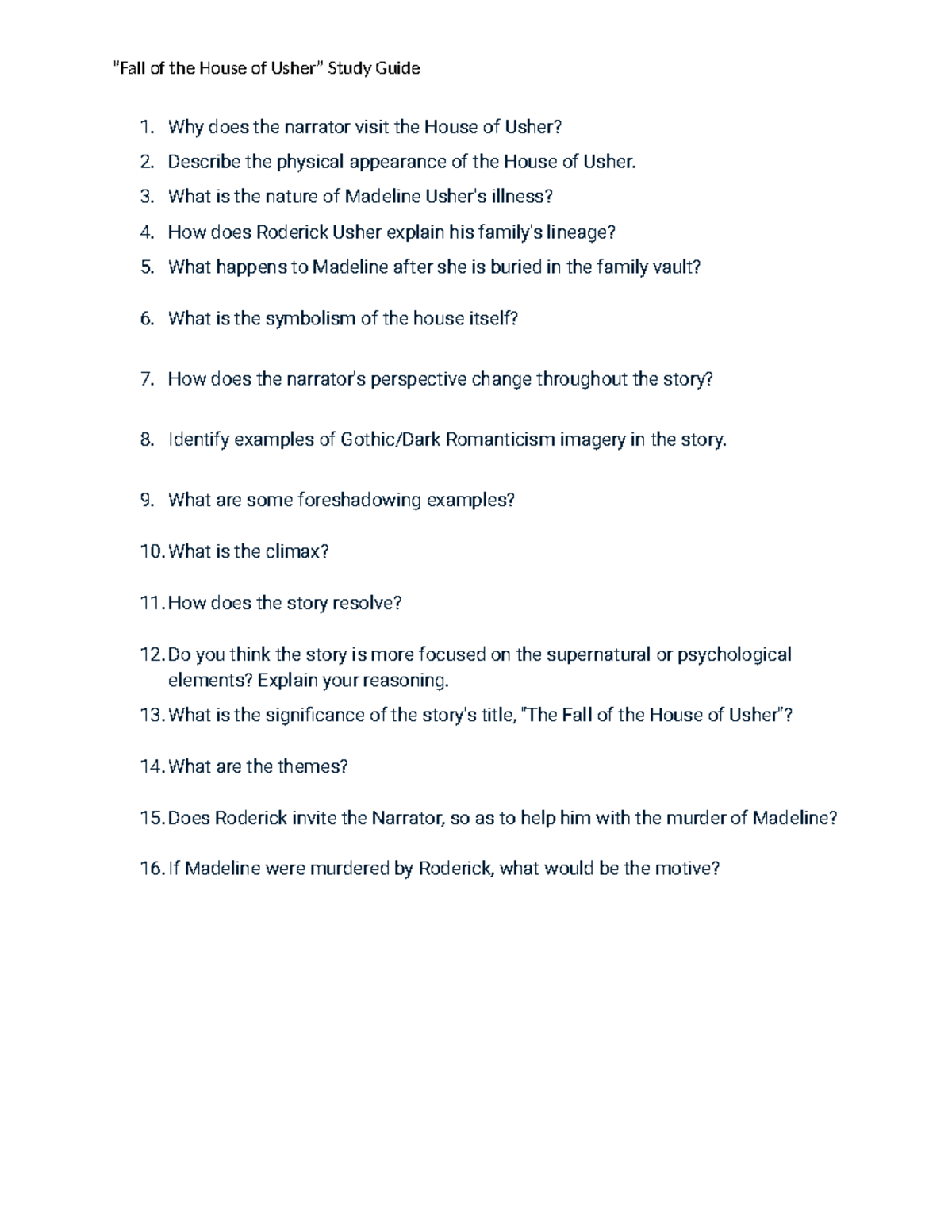 Fall+of+the+House+of+Usher +Study+Guide - “Fall of the House of Usher ...
