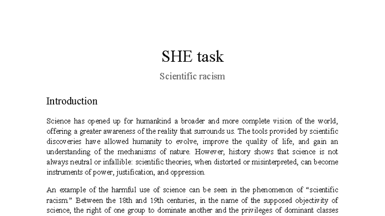 SHE Task: Exploring Scientific Racism and Eugenics - Studocu