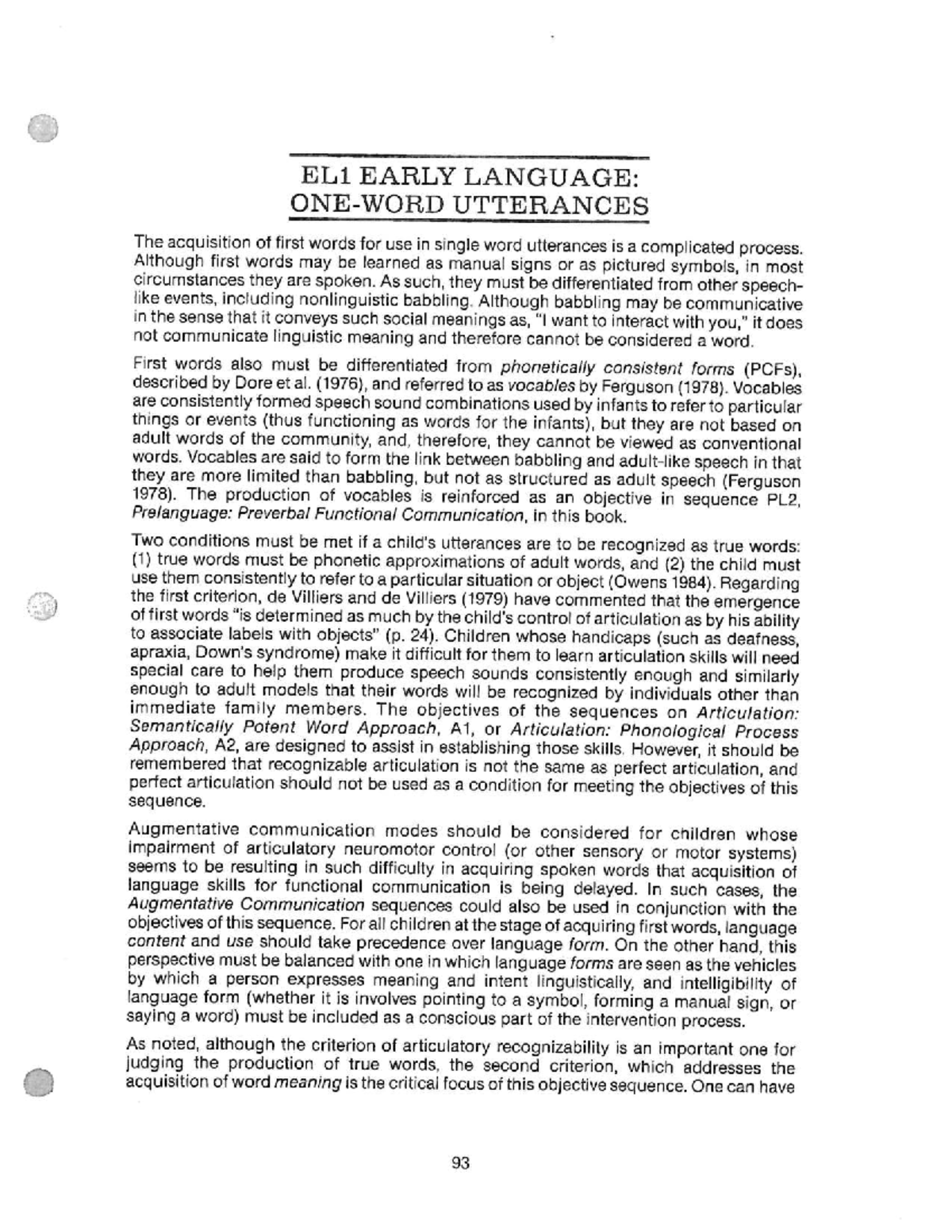 EL1 EARLY LANGUAGE: ACQUISITION OF ONE-WORD UTTERANCES - Studocu