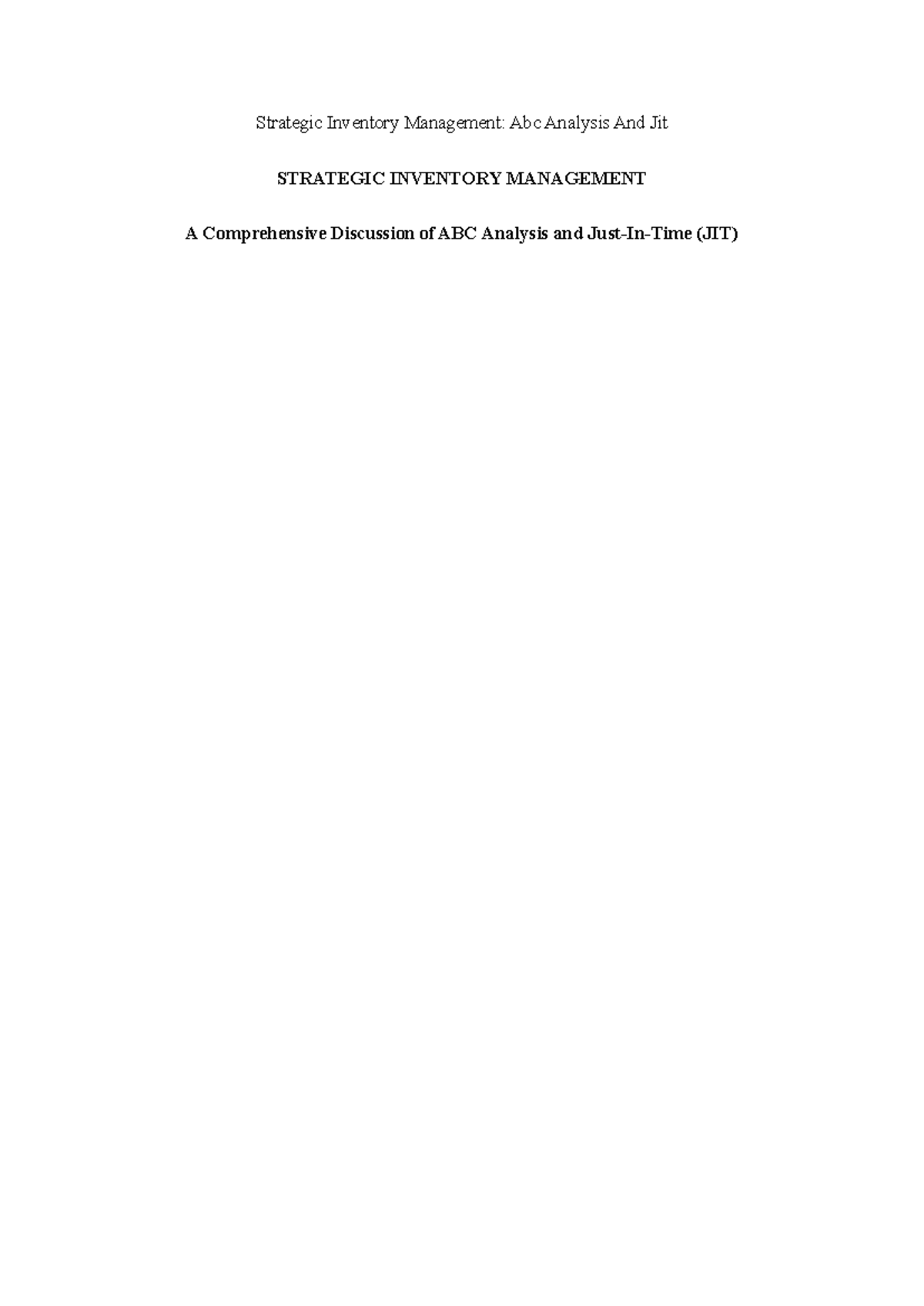 BPCM 342 Assignment: Strategic Inventory Management - ABC & JIT ...