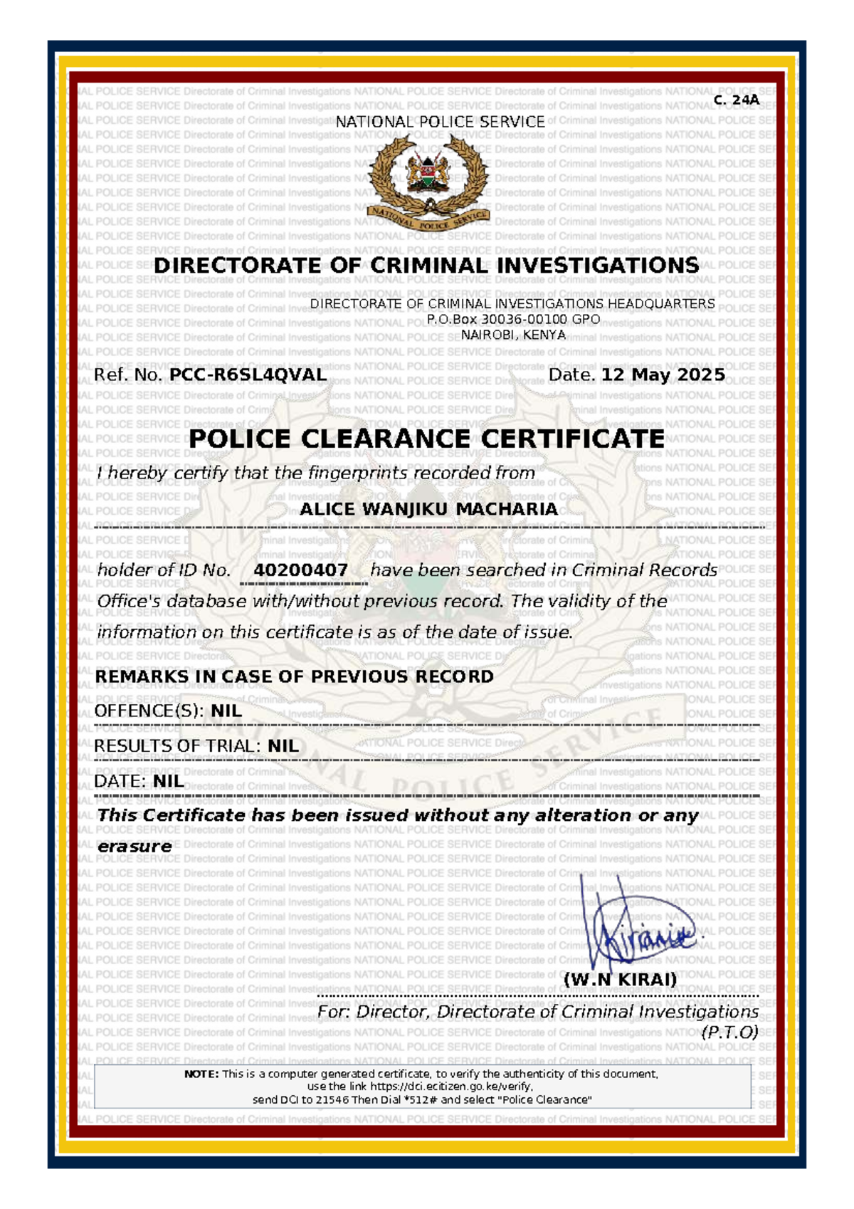 PCC-R6SL4QVAL - Police Clearance Certificate for Alice Wanjiku Macharia ...