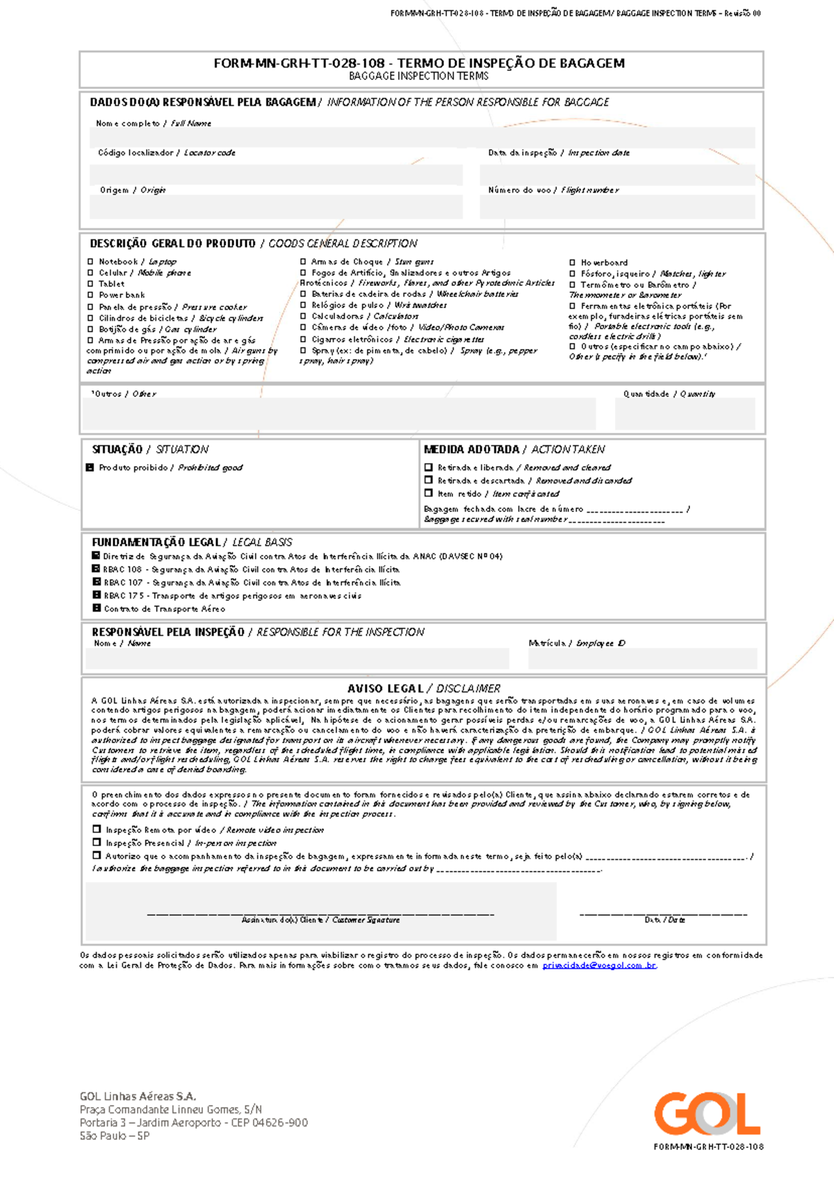 FORM-MN-GRH-TT-028-108 - Baggage Inspection Terms - Revision 00 - Studocu