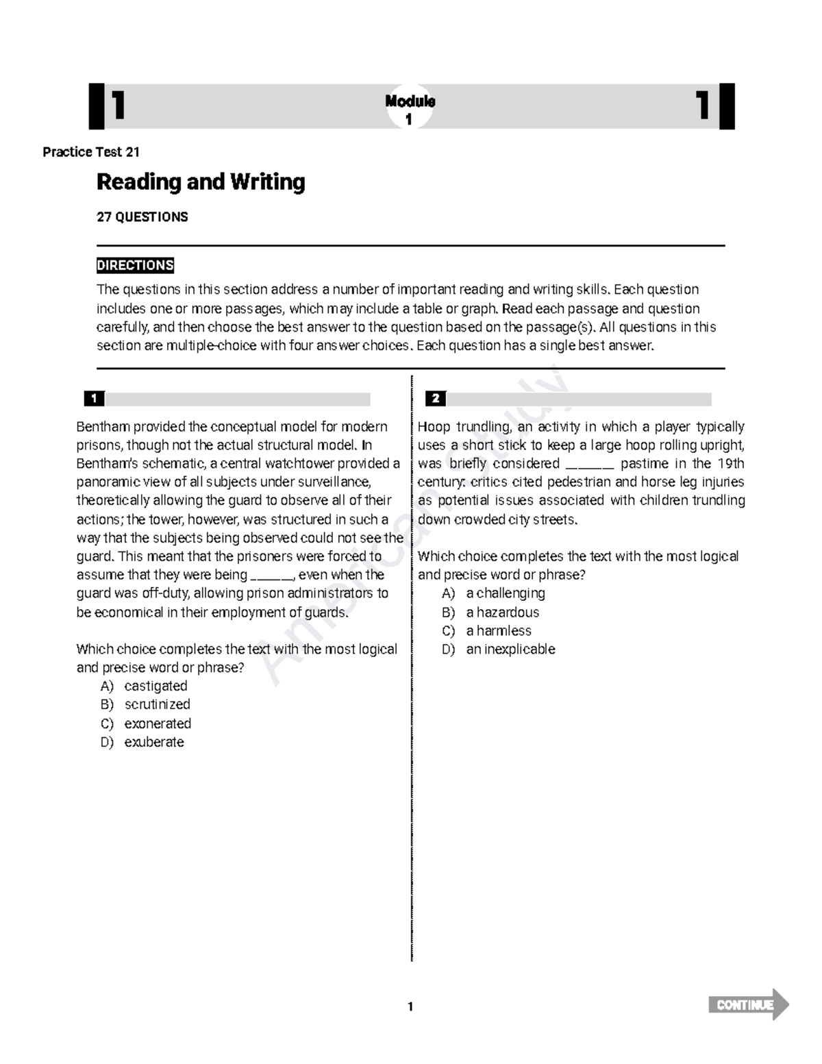 Practice Test 21 - SAT Preparation and Reading Comprehension Skills ...
