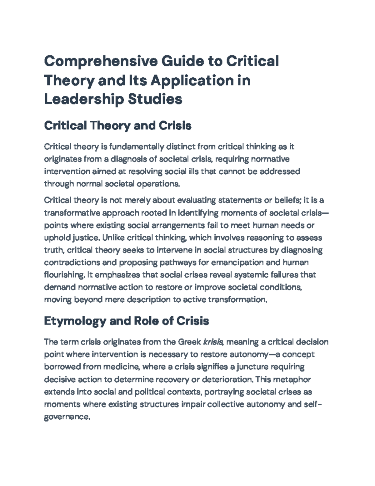 Comprehensive Guide to Critical Theory (CT 101) in Leadership Studies ...