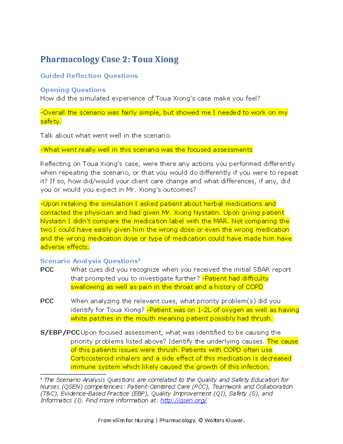 Pharmacology Case Study: Debrief on Toua Xiong's Care Scenario - Studocu