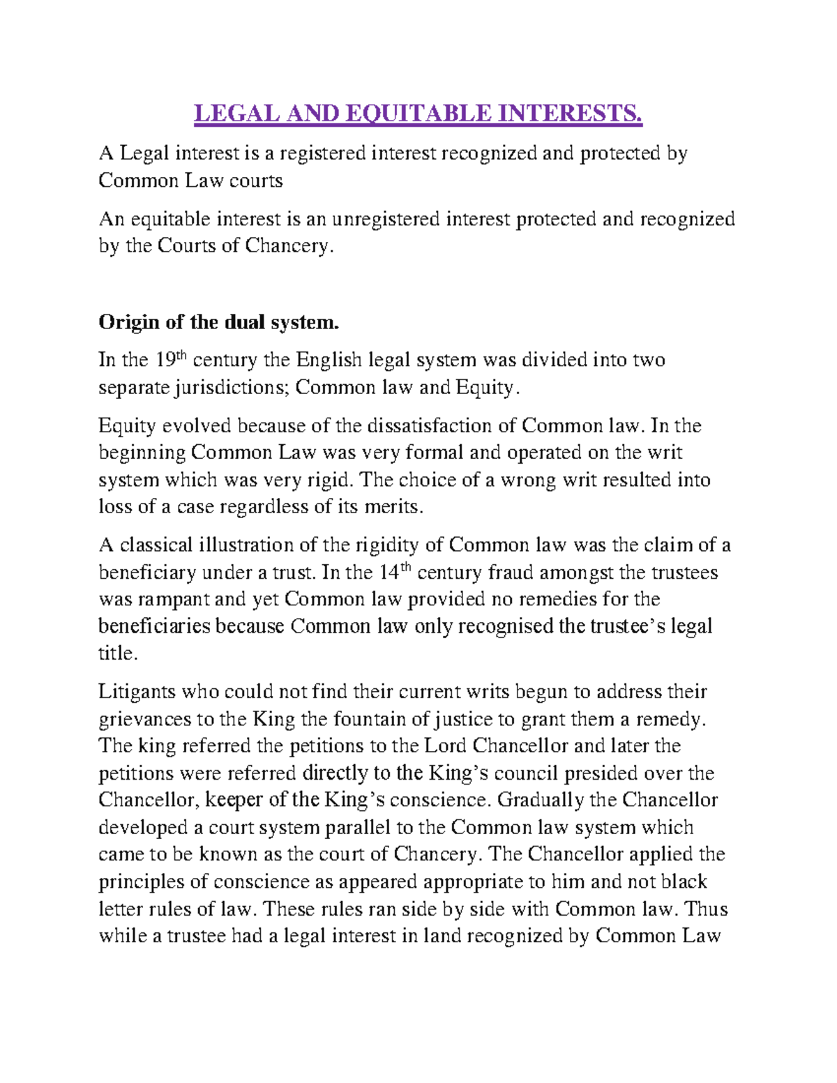 Legal and Equitable Interests: Understanding Common Law and Equity ...