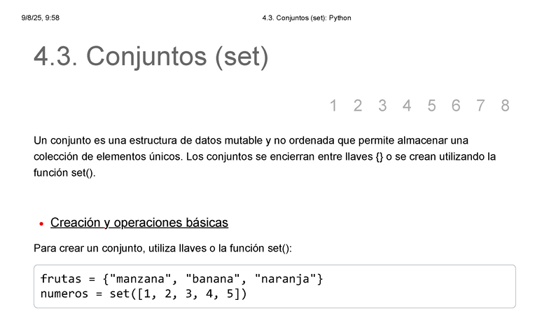4.3. Conjuntos (Set) en Python: Creación y Métodos - Studocu