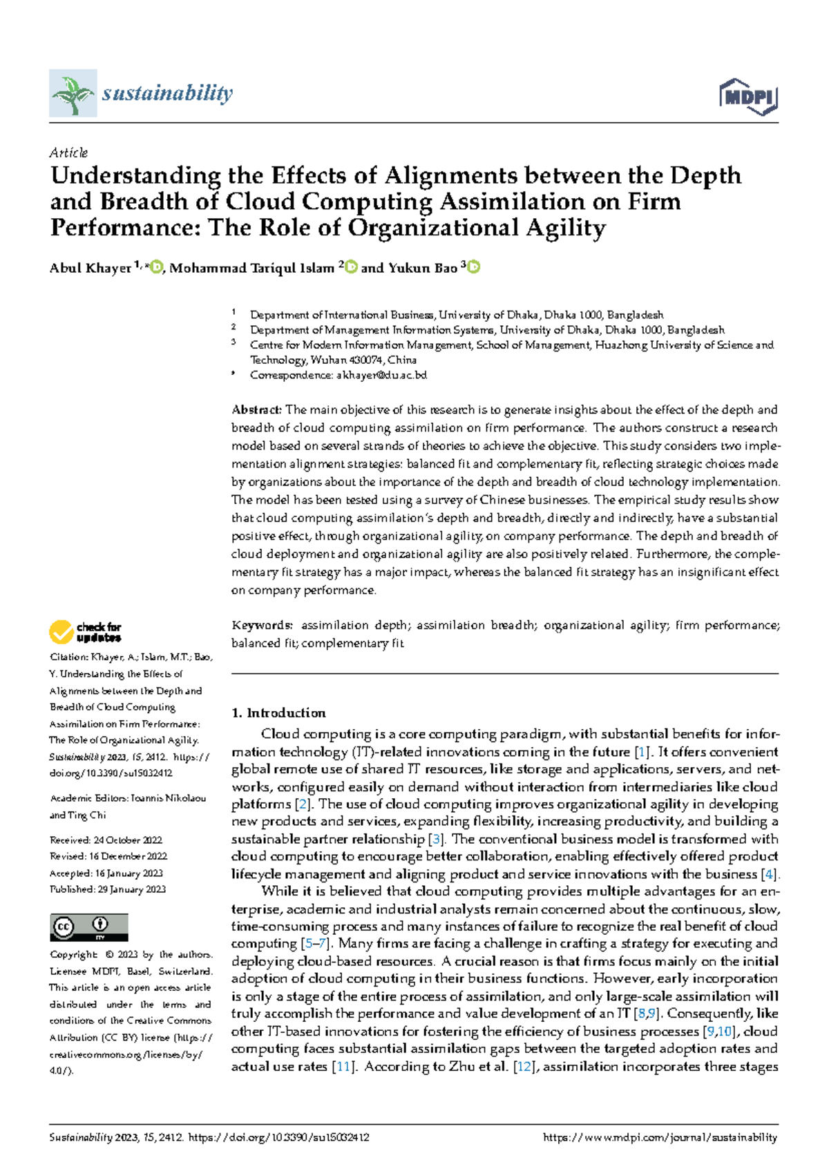 Sustainability 15: Examining Cloud Computing Assimilation's Impact on ...