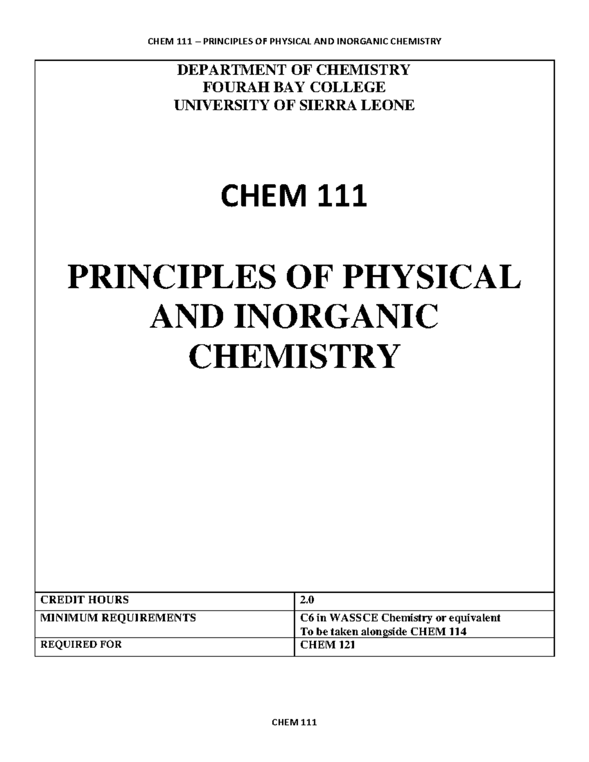 CHEM 111 - Principles of Physical and Inorganic Chemistry Notes - Studocu