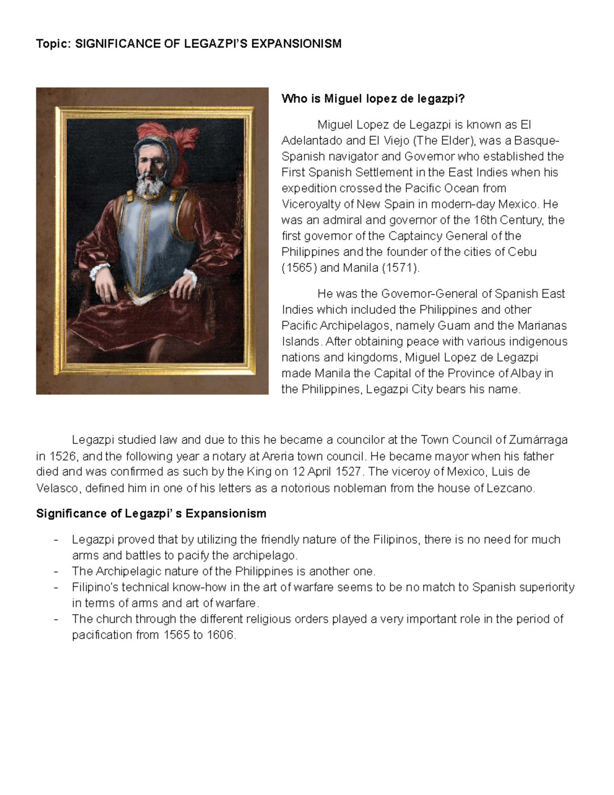 Copy of (8) Significance of legazpi s expansionism - Readings in ...