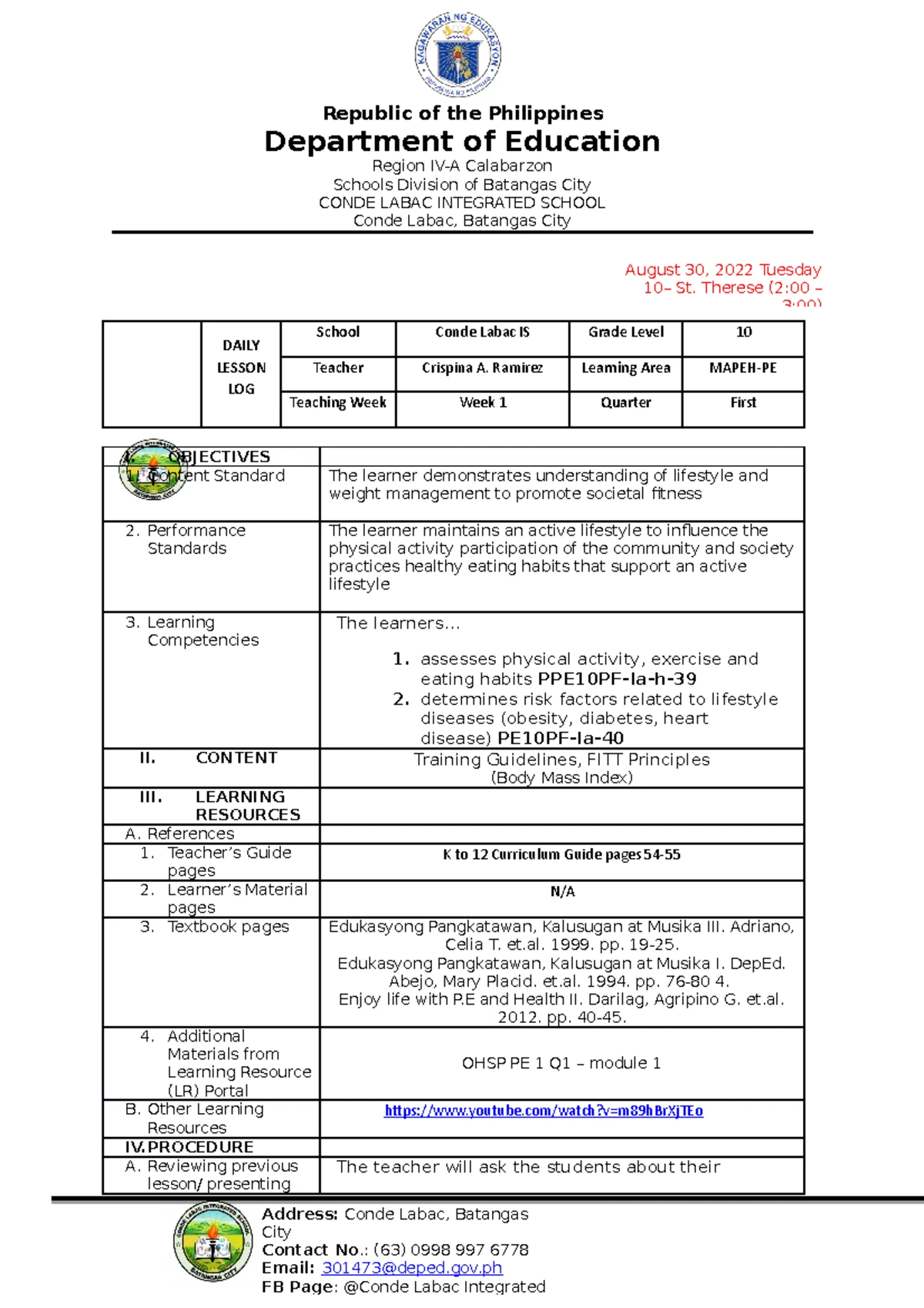 Lesson Plan for Makabansa 3 (Kto10) - Buguias, June 16, 2025 - Studocu