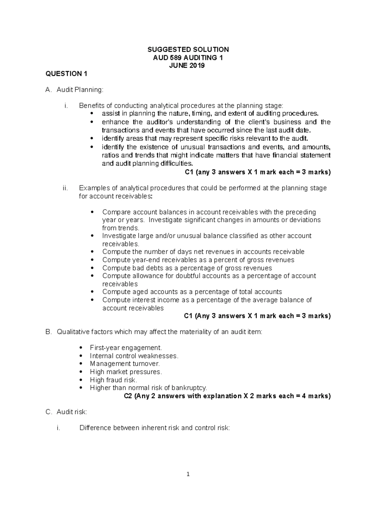 AUD589 DEC 2019 - Suggested Solutions - AUD589 AUDITING 1 SUGGESTED ...