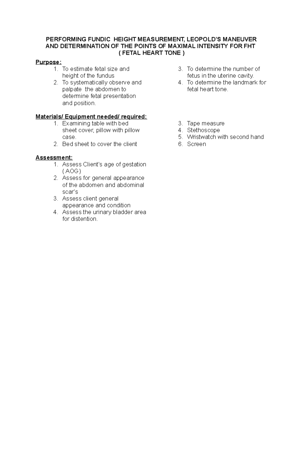 Leopold's Maneuver & Fundic Height Measurement for FHTs Evaluation ...