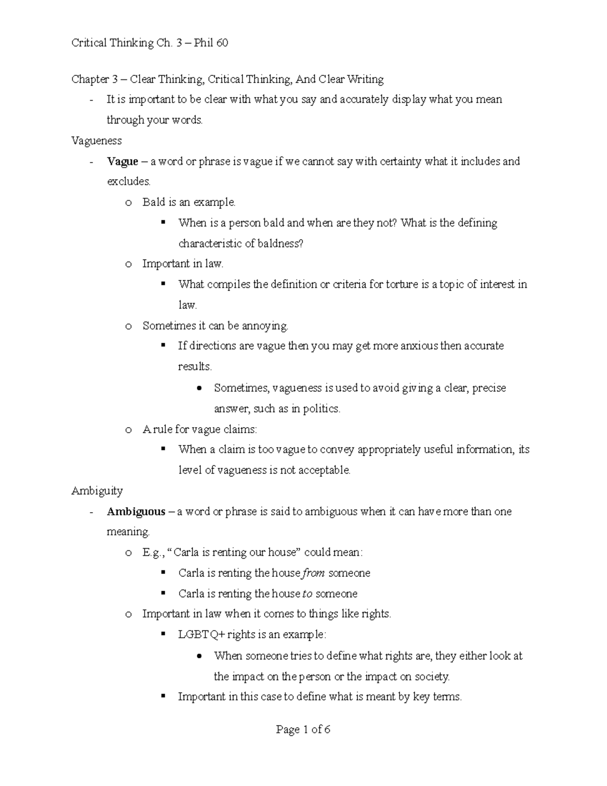 Chapter 3 Logic Notes From Class Chapter 3 Clear Thinking