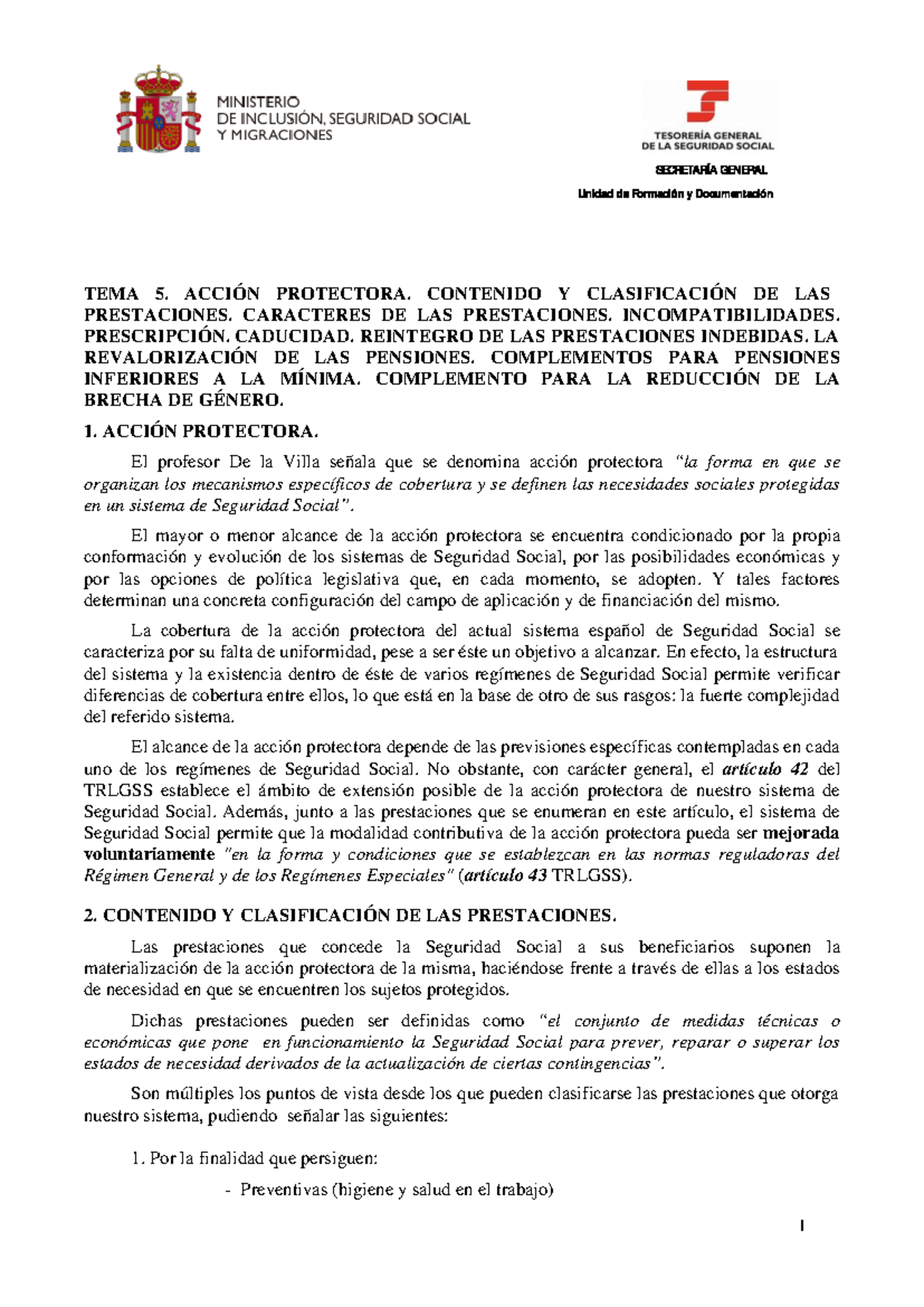 Tema 5 Accion Protectora. Prestaciones - Unidad de Formación y ...