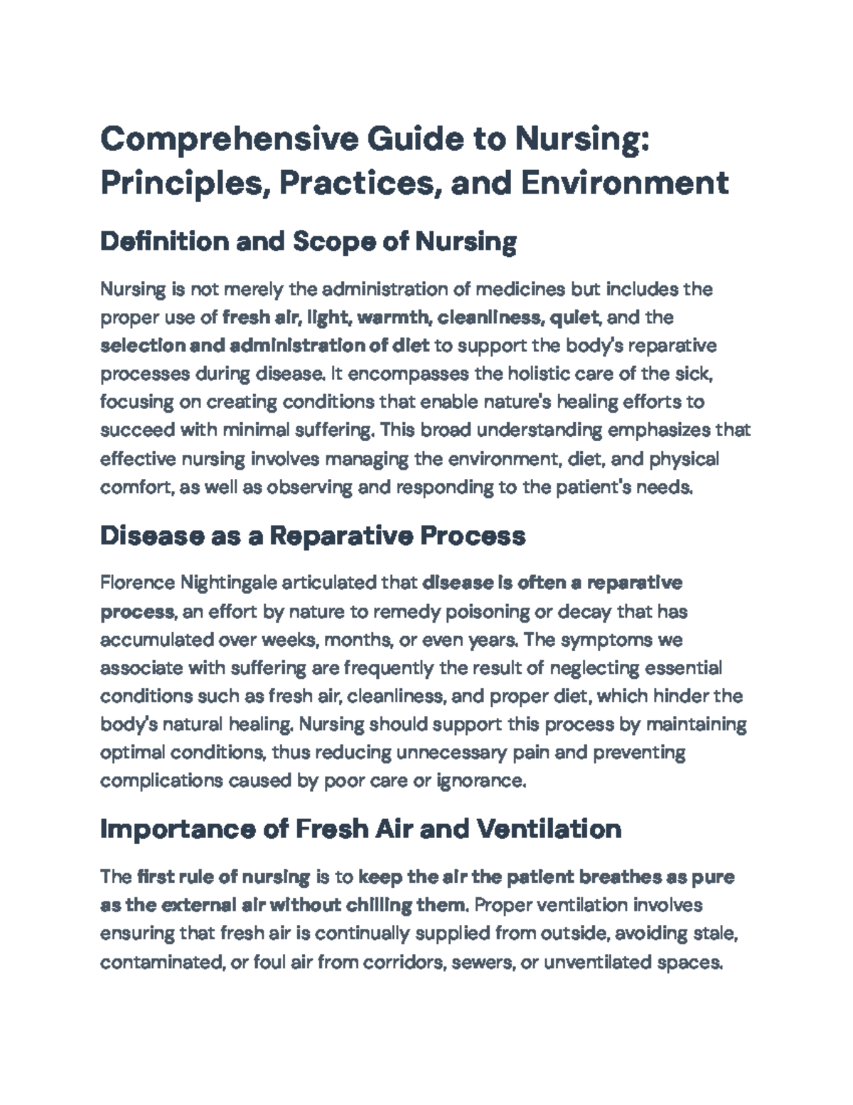 Comprehensive Nursing Guide: Principles, Practices, and Environment ...
