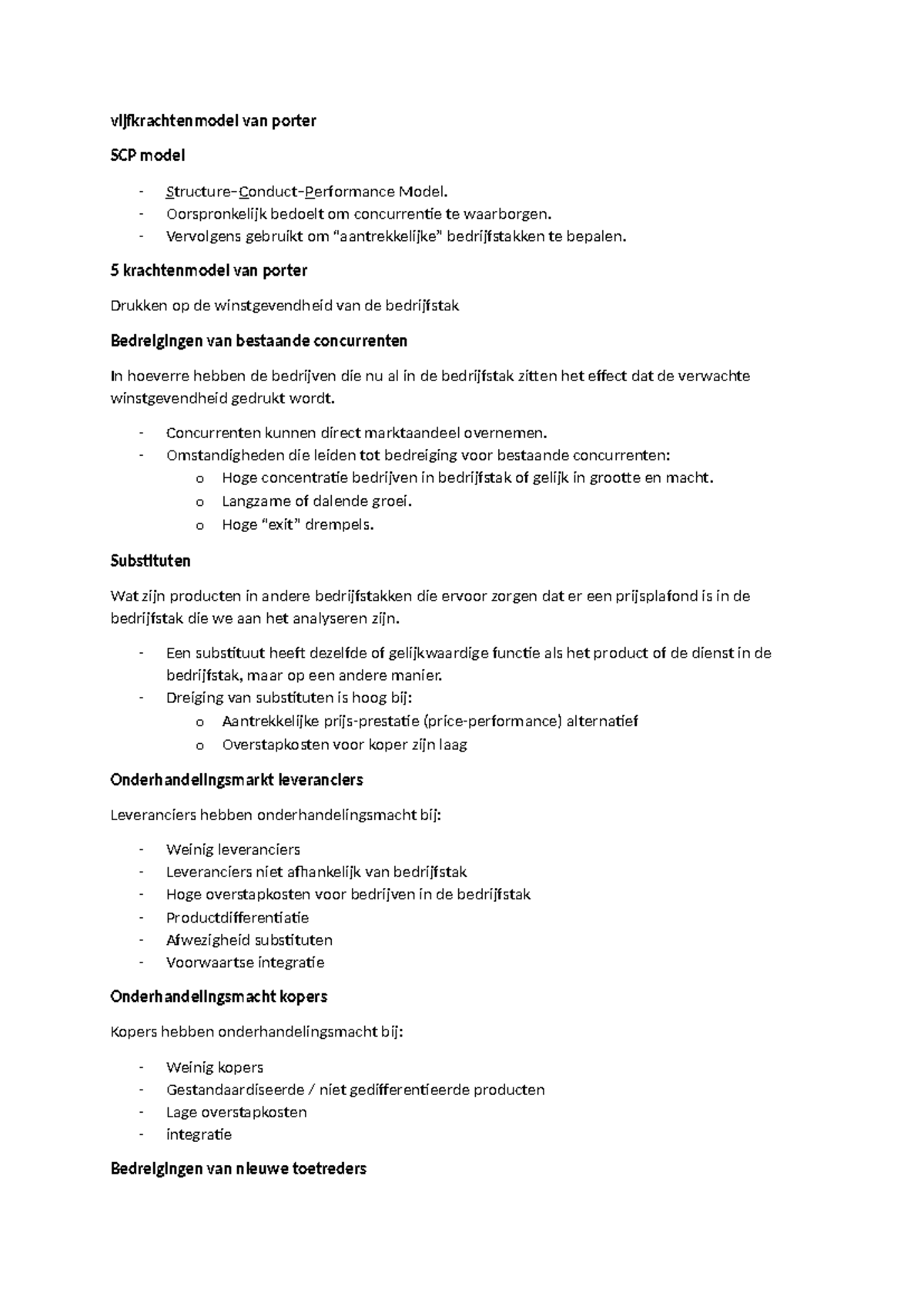 Analyse van het Vijfkrachtenmodel van Porter en het SCP Model - Studeersnel