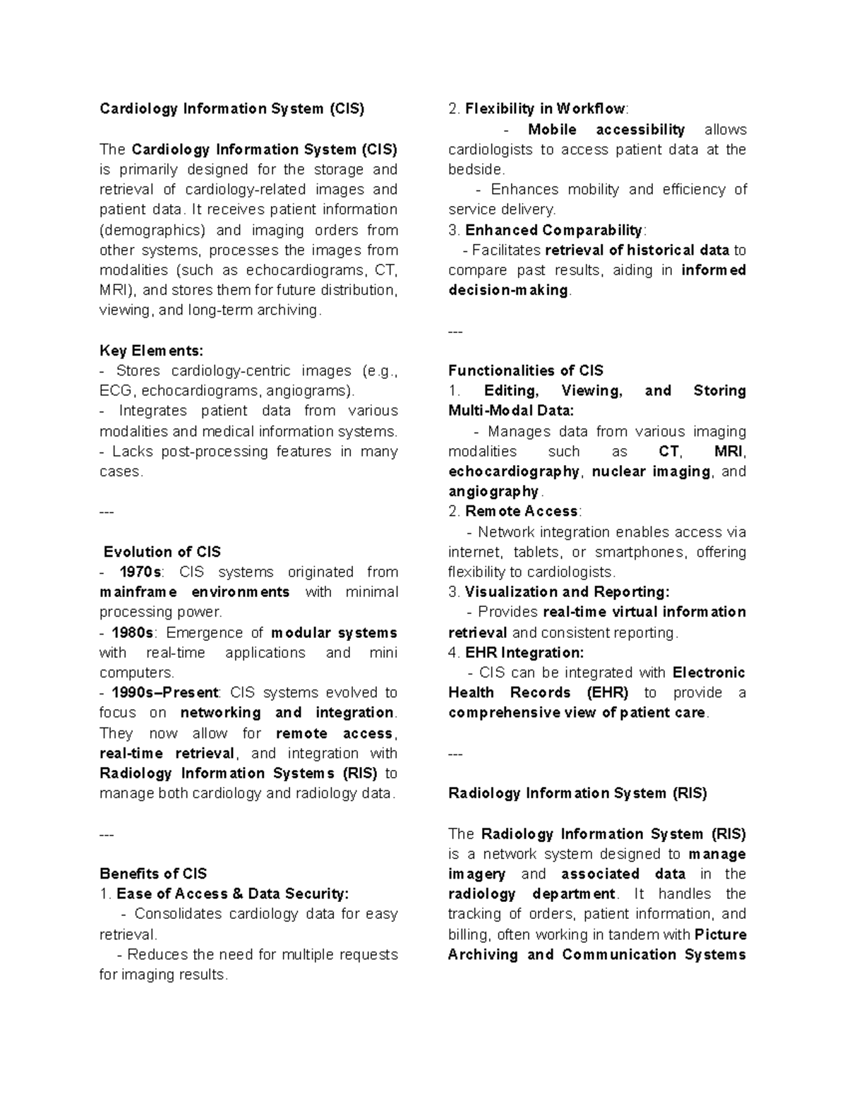 HIS Lesson 10-14: Overview of Cardiology & Radiology Information ...