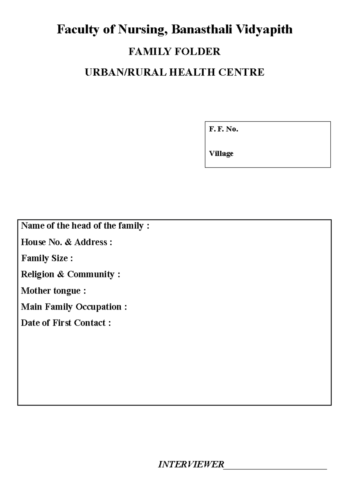Family Folder Community Health Nursing Assessment Status Report