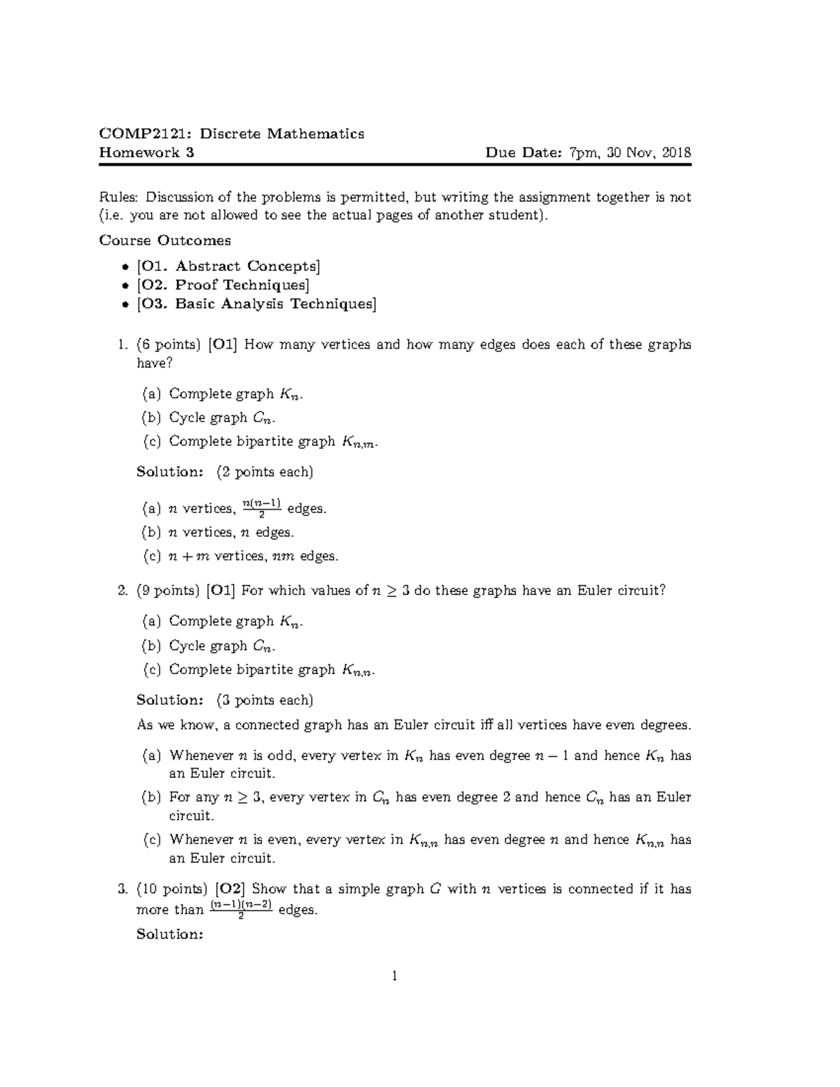 Assignment 3 Solutions - COMP2121: Discrete Mathematics Homework 3 Due Date: 7pm, 30 Nov, 2018 ...