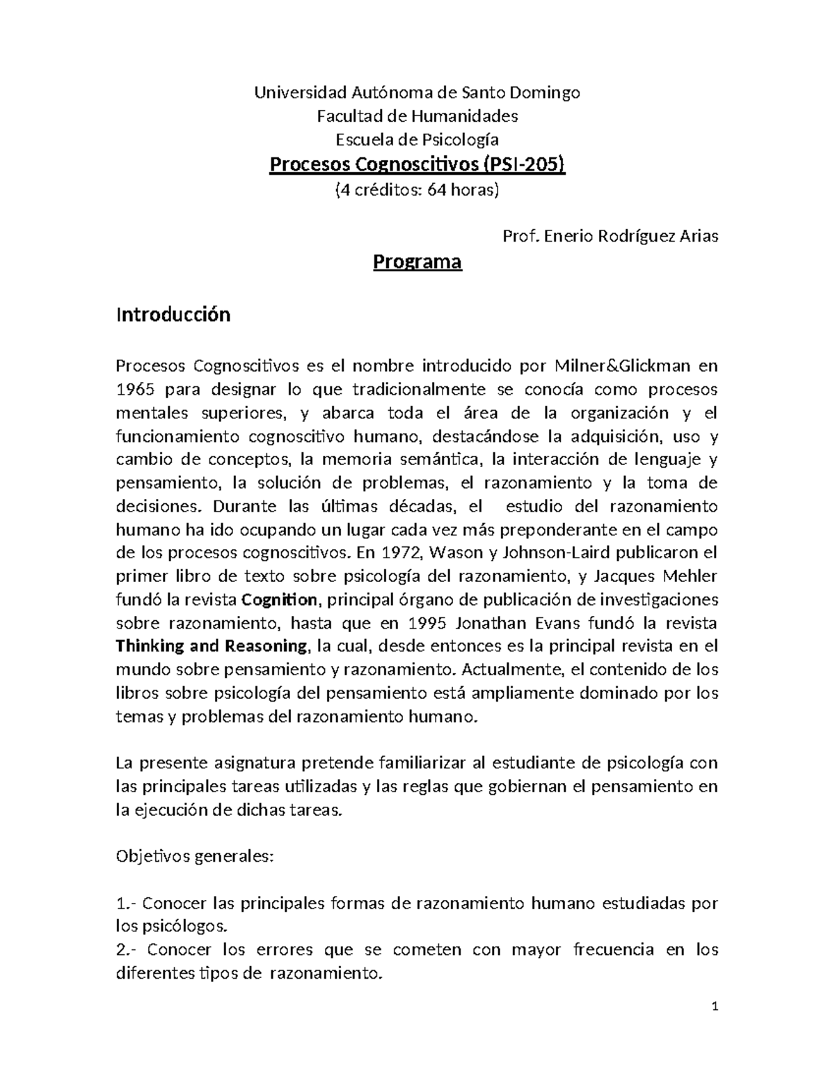 Guía de Estudio de Procesos Cognoscitivos PSI-205 por Prof. Enerio ...