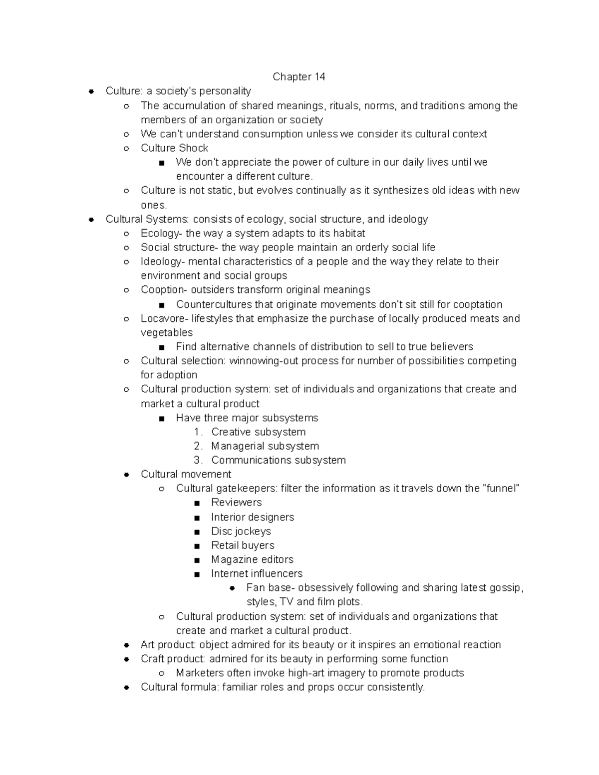 Test 2: Chapter 14 - Chapter 14 Culture: a society’s personality The ...