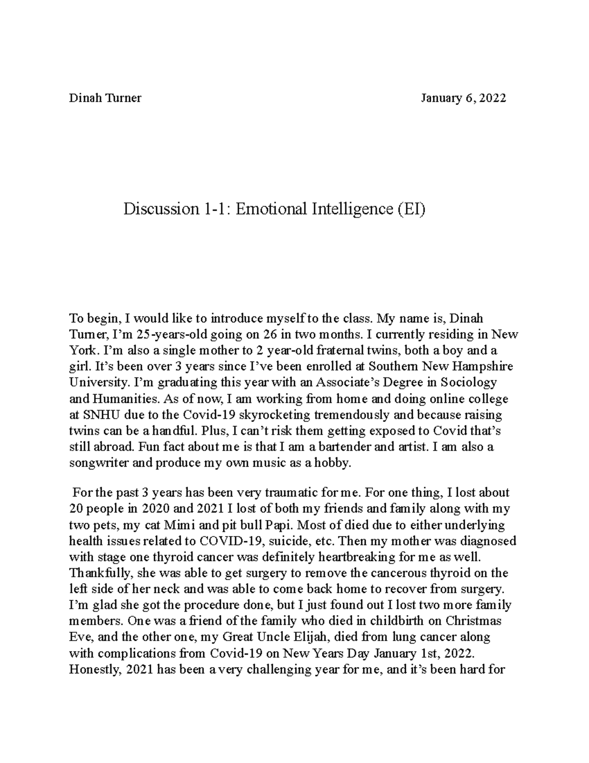 Discussion 1-1: Reflections on Emotional Intelligence (EI) Insights ...