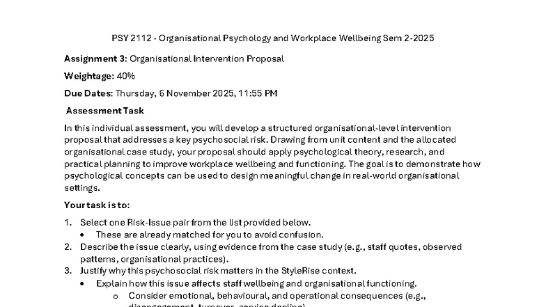 PSY 2112 Organisational Psychology: Intervention Proposal Template for ...