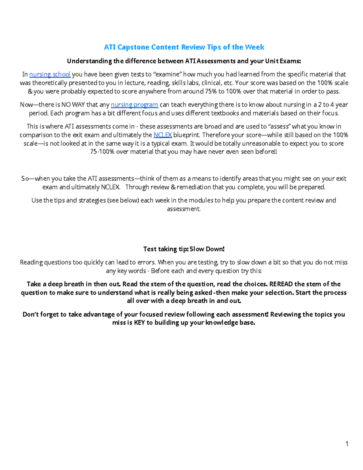 ATI Nursing Capstone Review: Key Content and Test Strategies - Studocu