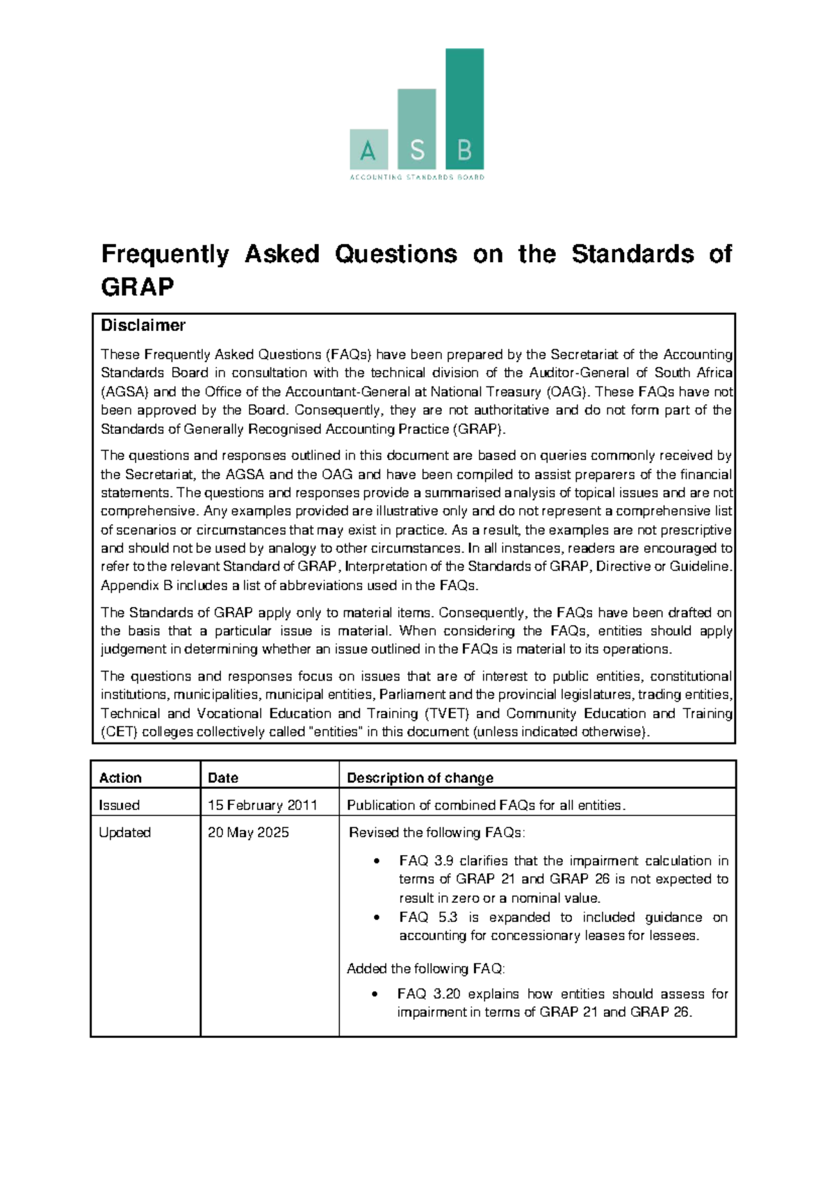 FAQs on Standards of GRAP (Updated 20 May 2025) - Studocu