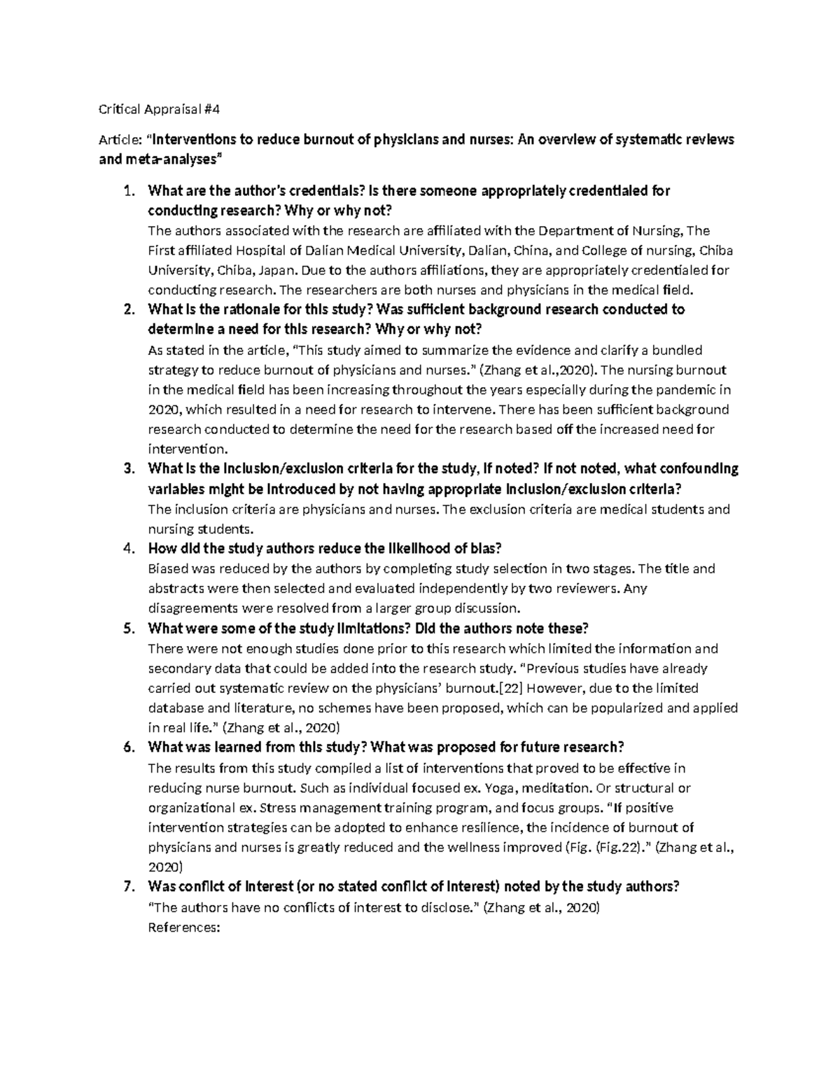 Critical appraisal 4 - paper - Critical Appraisal # Article ...