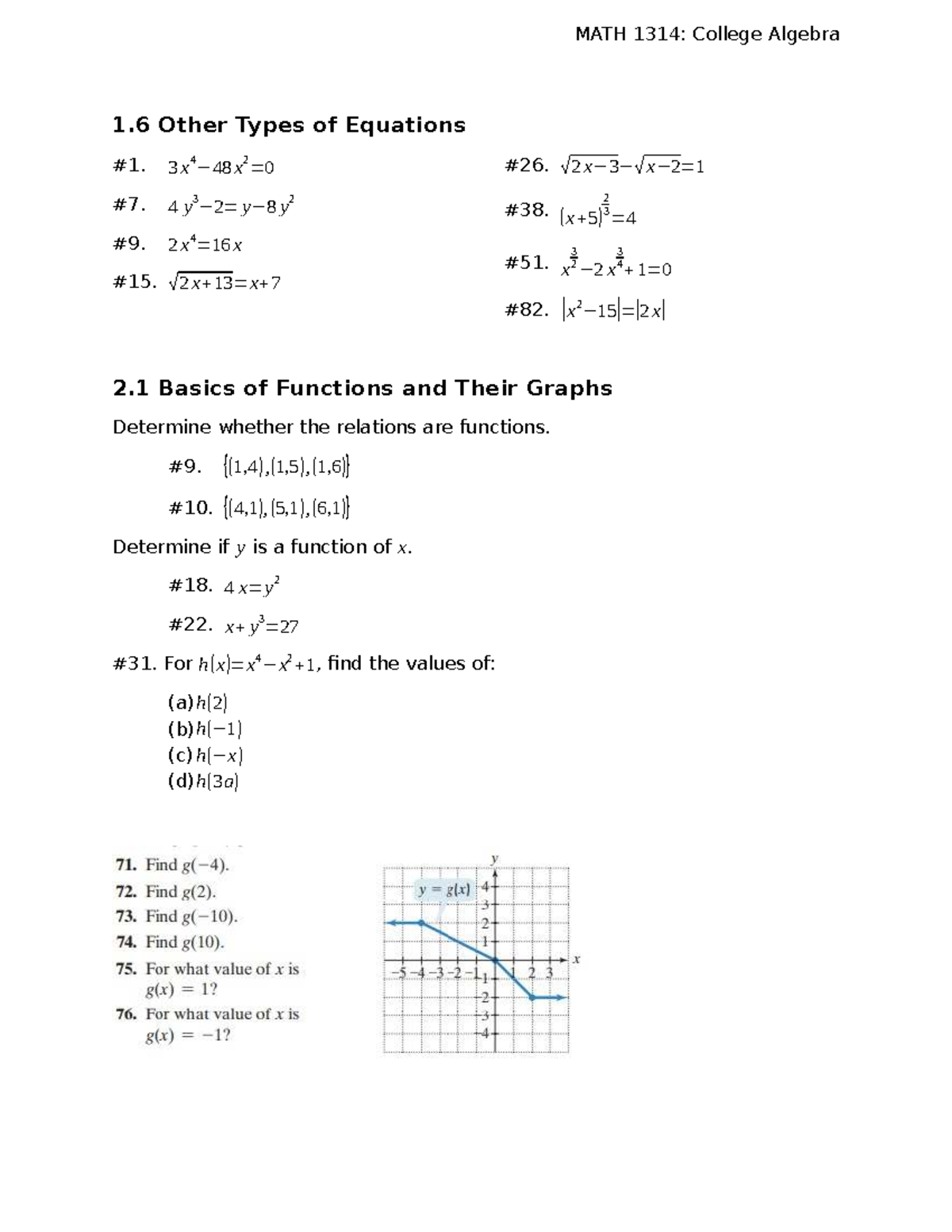 MATH 1314: College Algebra - Lesson 9 on Graphs and Functions - Studocu