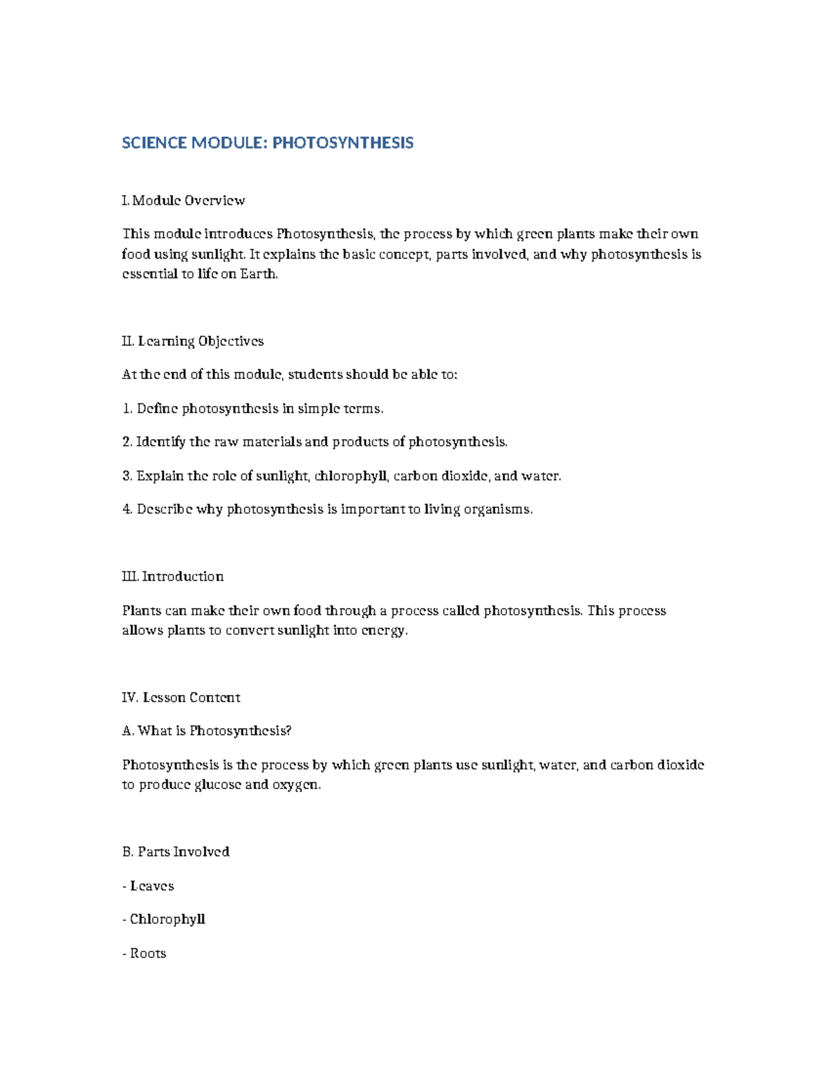SCI 101: Photosynthesis Overview & Key Concepts Module - Studocu