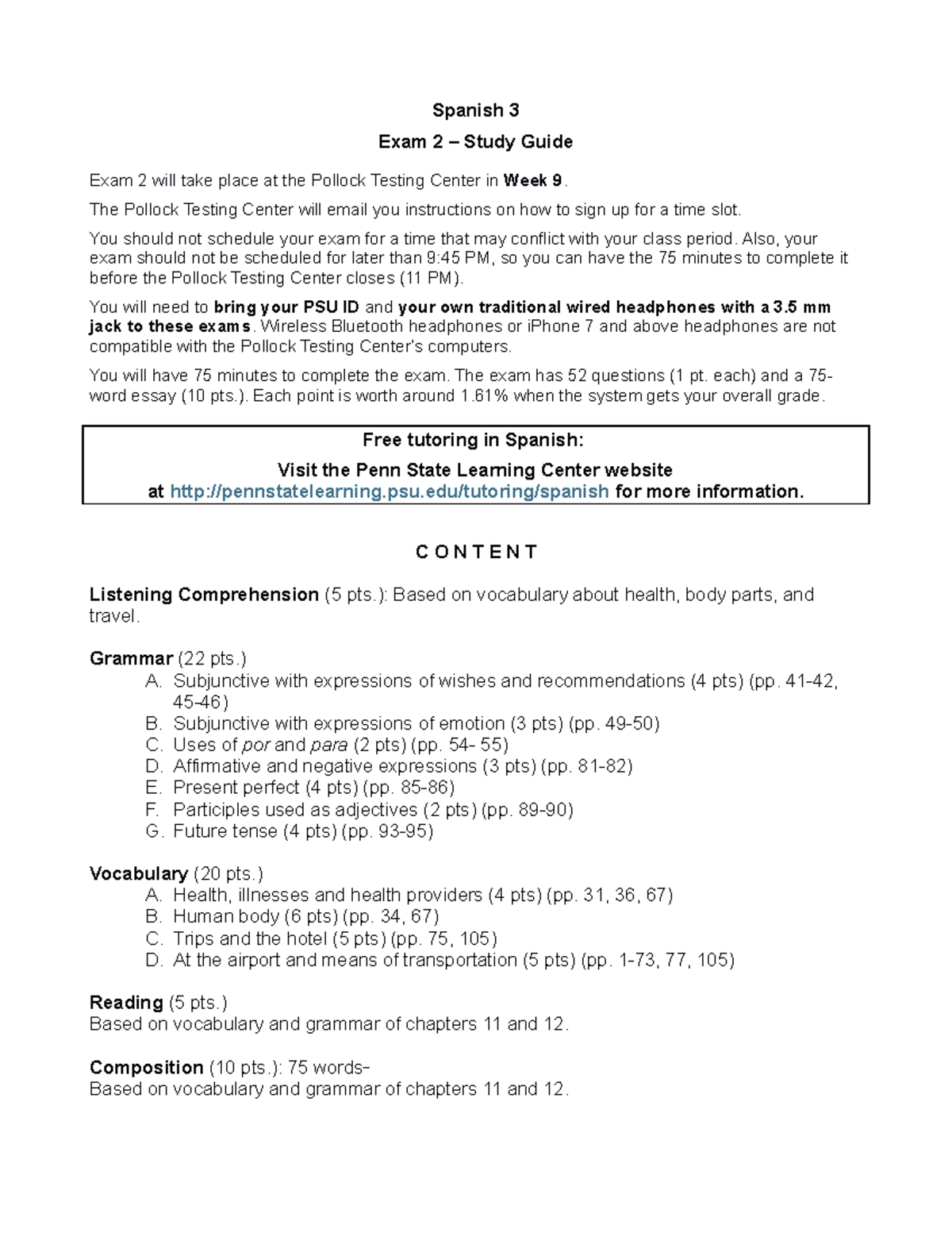 Span3 SP22 Study Guide: Exam 2 Overview & Key Topics - Studocu