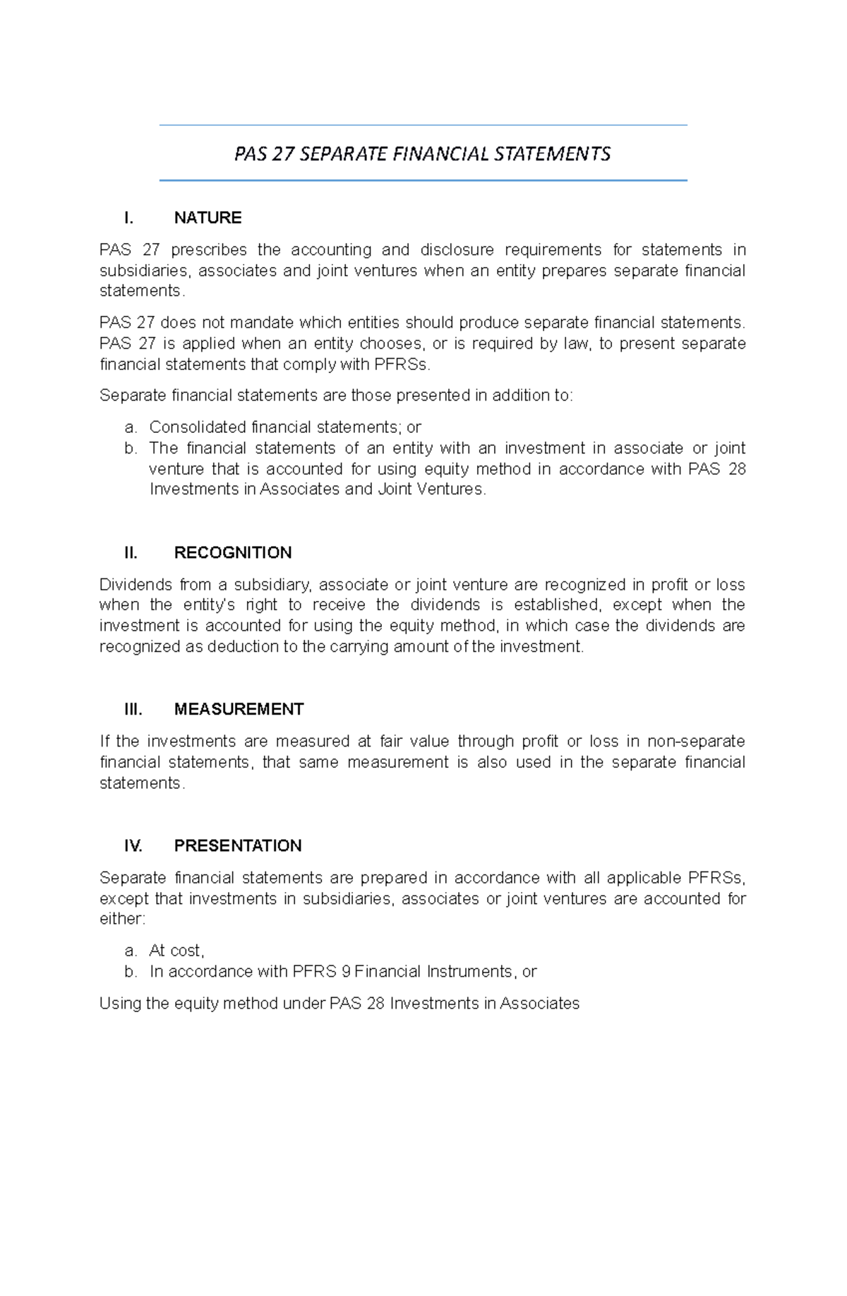 PAS 27 Separate Financial Statements - PAS 27 SEPARATE FINANCIAL ...