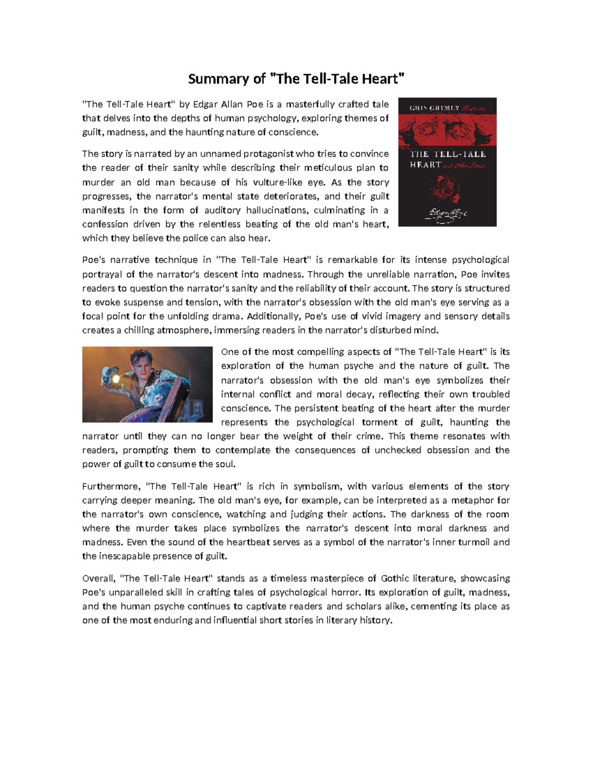 Tale Heart Analysis: Exploring Guilt and Madness in Poe's Work - Studocu