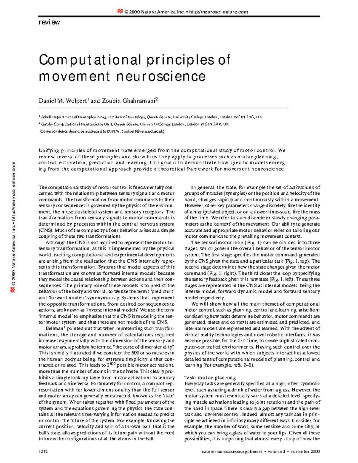 Computational Principles of Movement Neuroscience: A Review (NEURO 101 ...